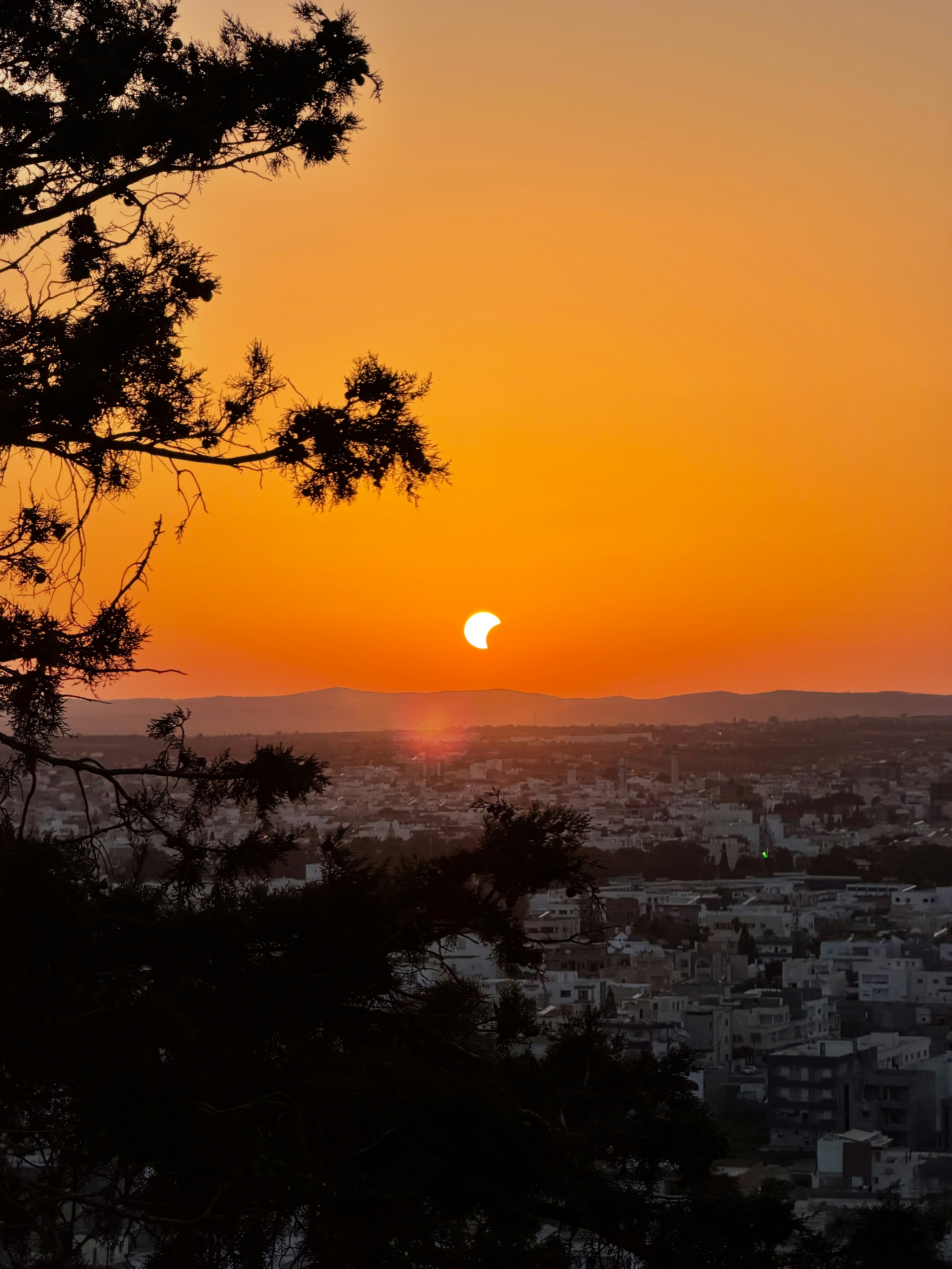 Solar Crescent Over a Silhouette City