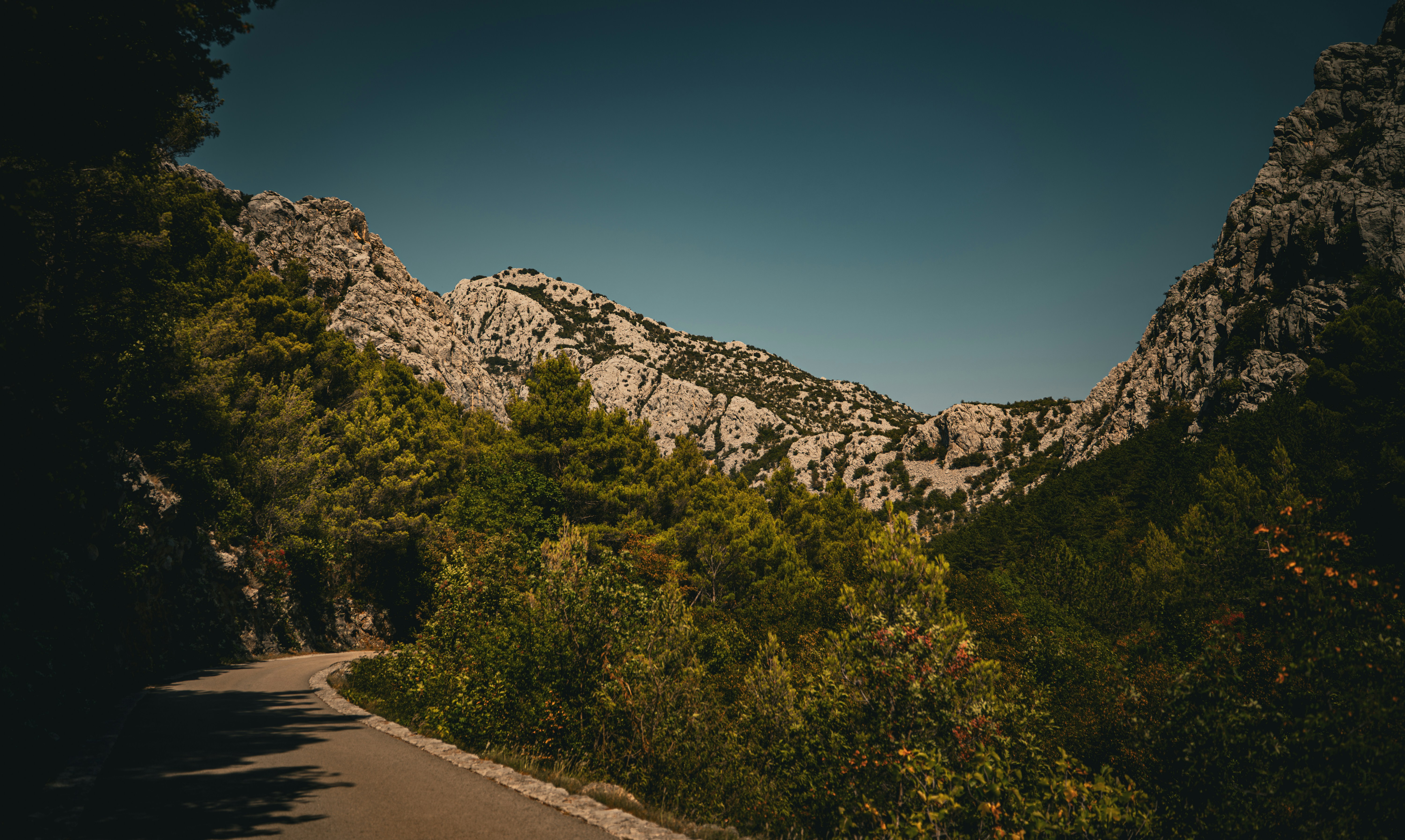 Sunlit Pass Through the Mountain Road