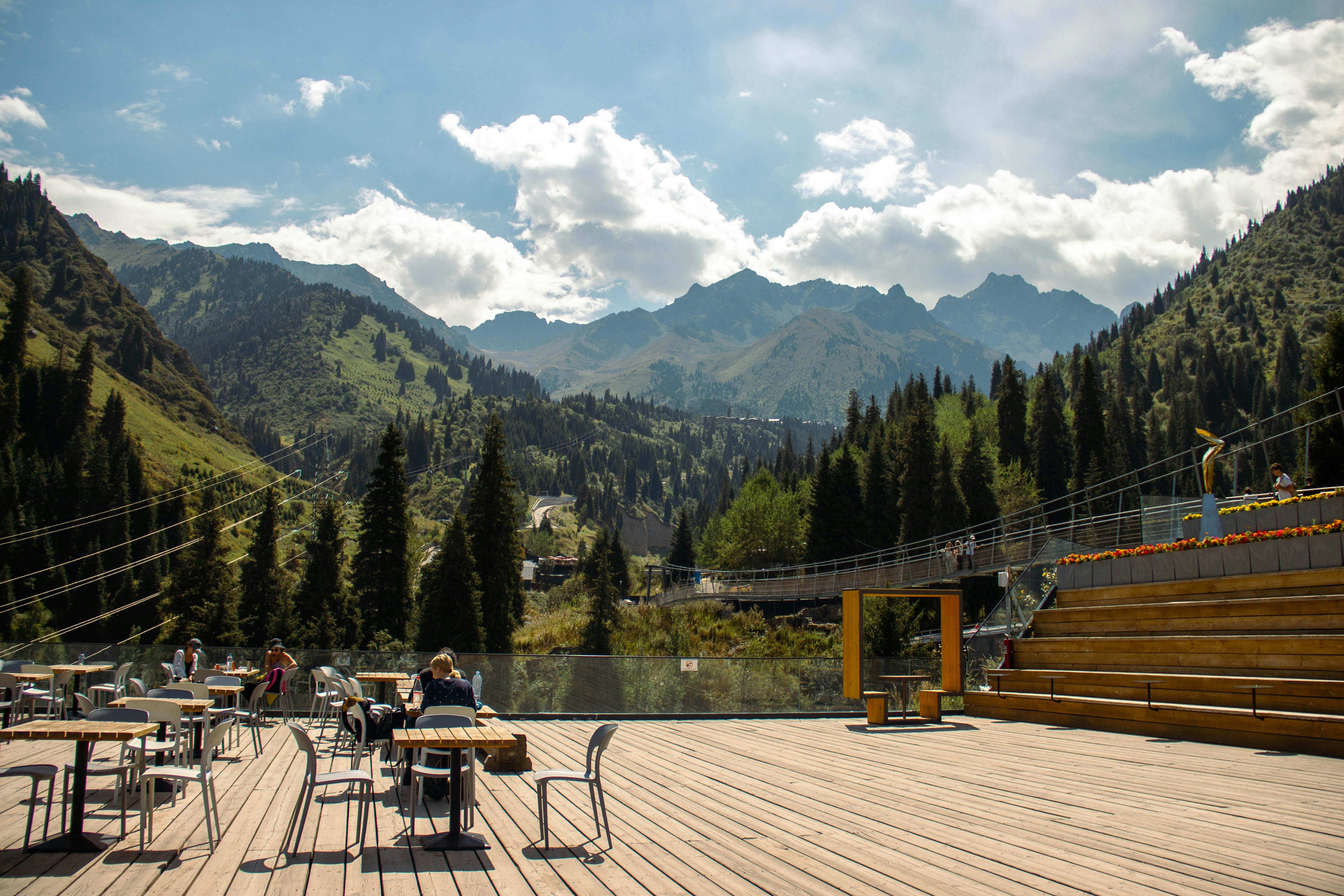 Terraced Deck at Alpine Ridge Overlooking a Mountain Valley