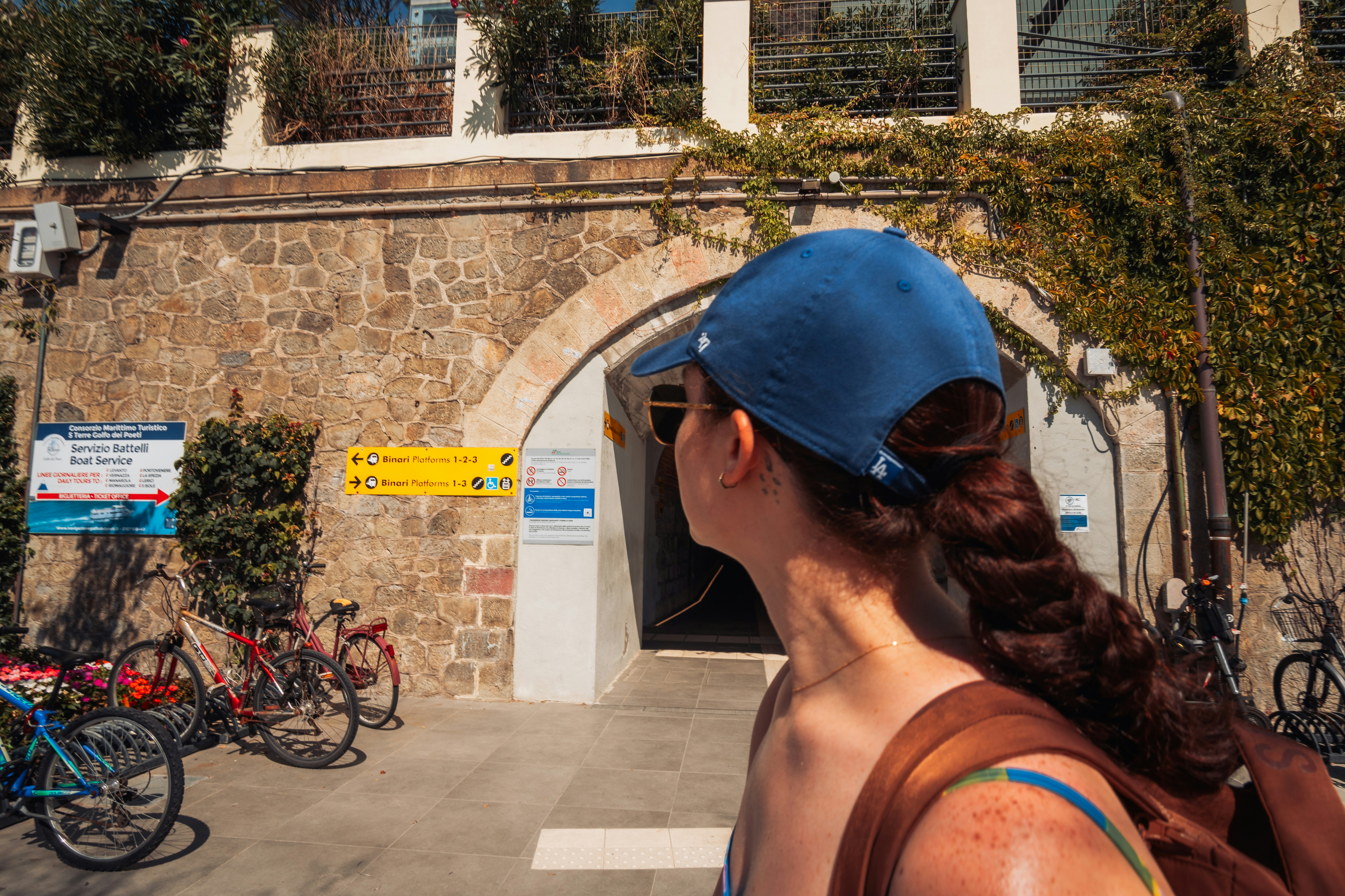 Side Portrait in a Sunny Street with Bicycles