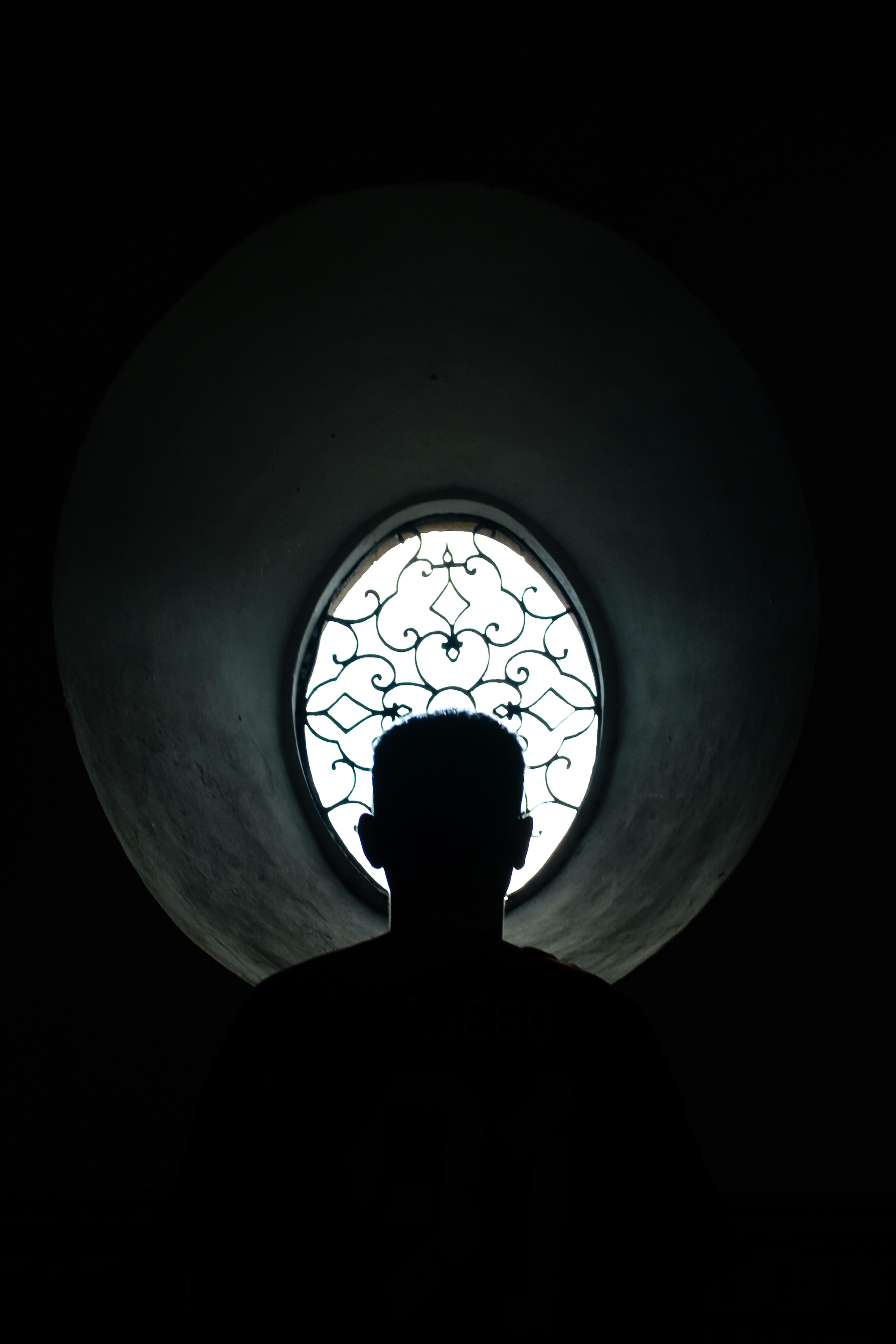 Silhouette Before a Wrought-iron Window