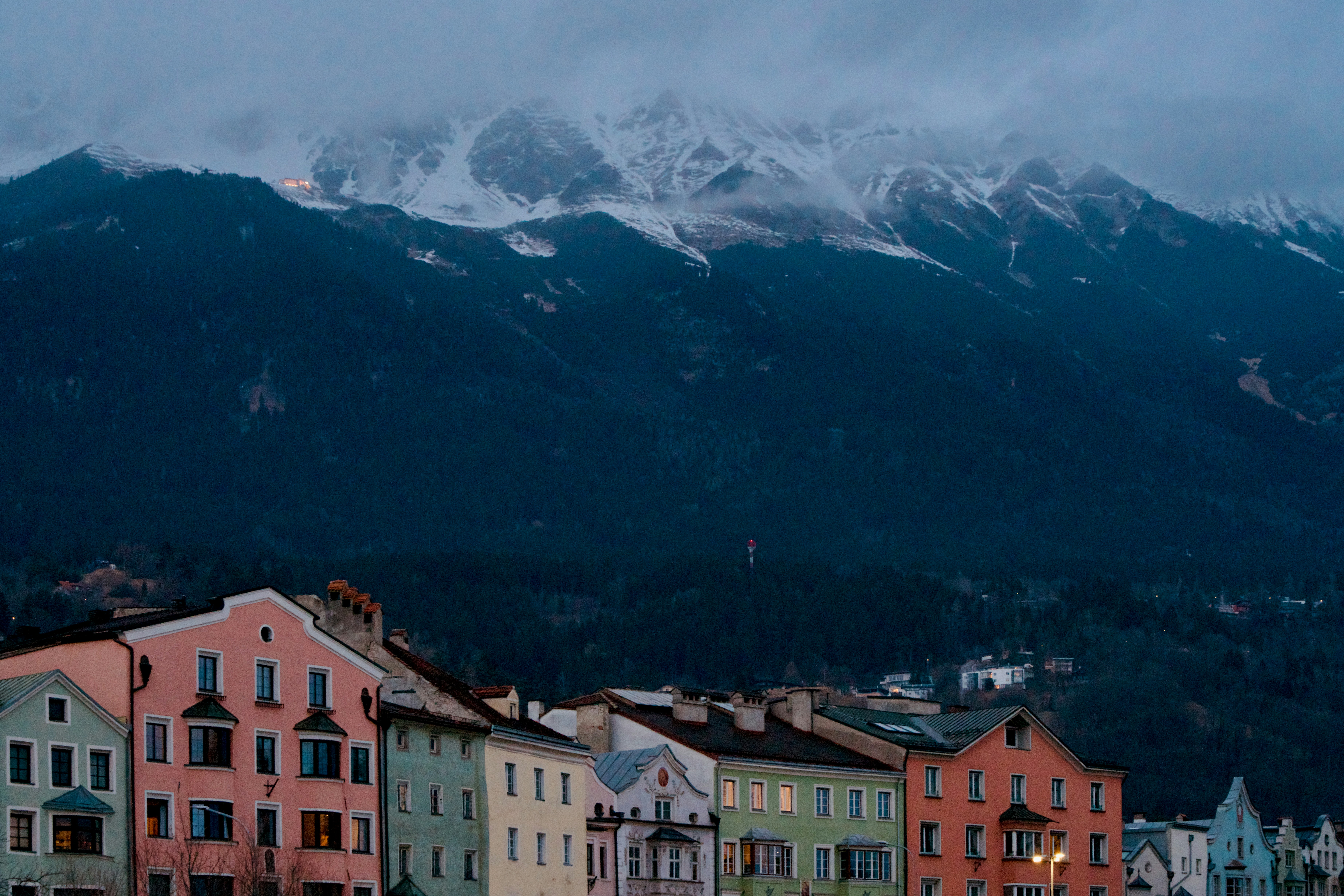 Pastel Facades Against Alpine Mist