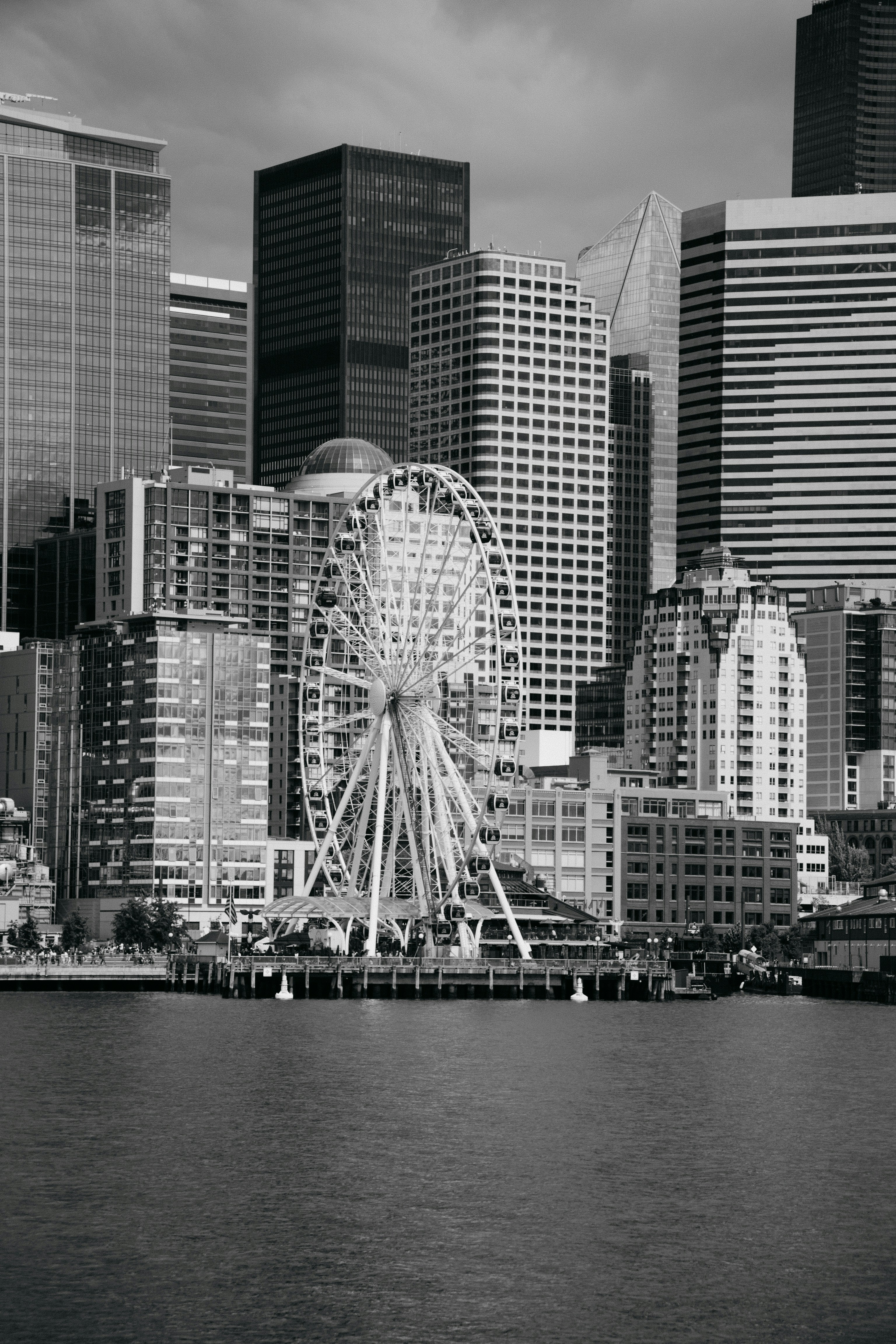 Ferris Wheel Over the Skyline: A Monochrome City Gaze