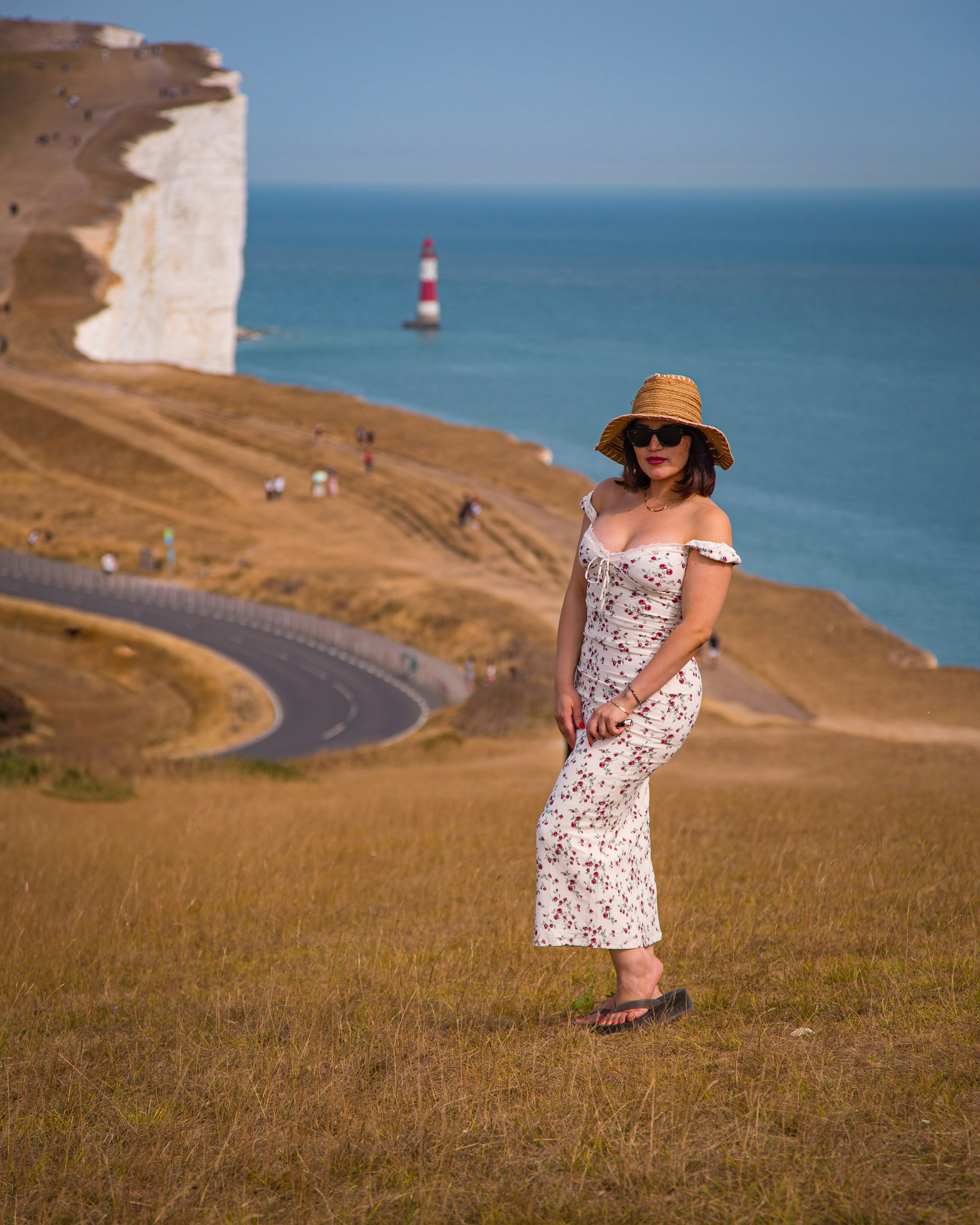 Sunlit Coastline Portrait in a Floral Midi Dress