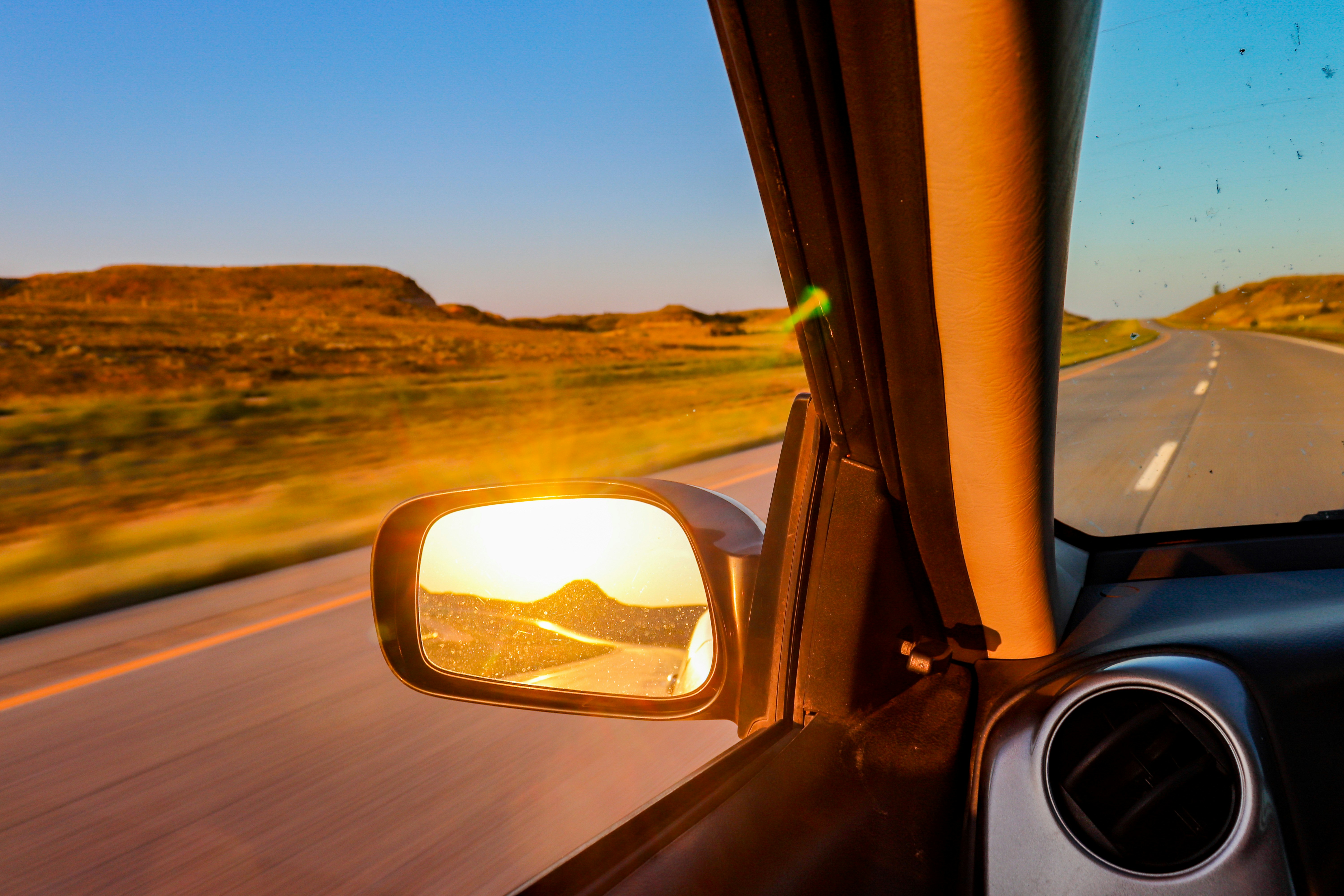 Sunlit Side Mirror: A Weekend Drive Through Desert Light