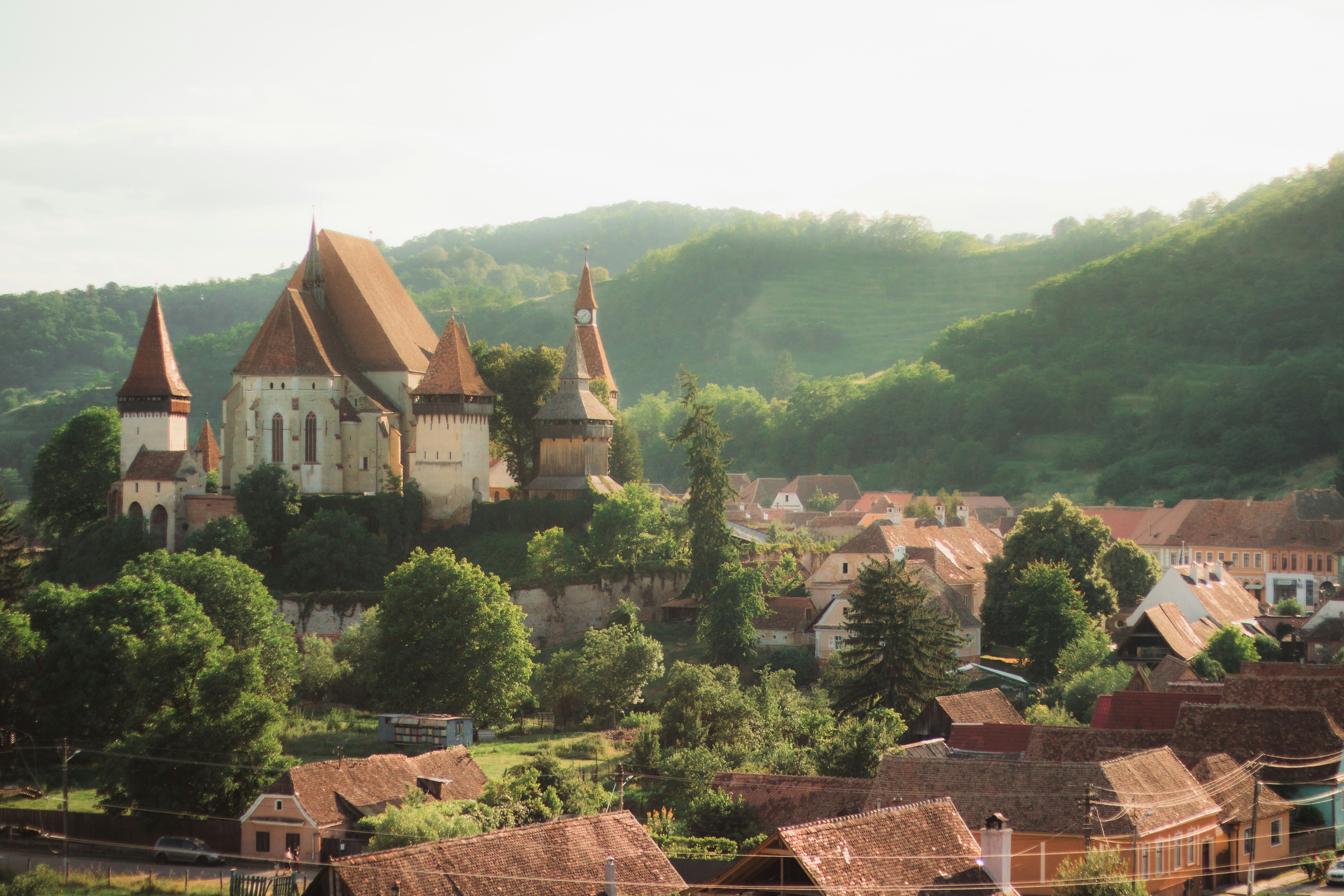 Hilltop Fortress Overlooking a Timbered Village