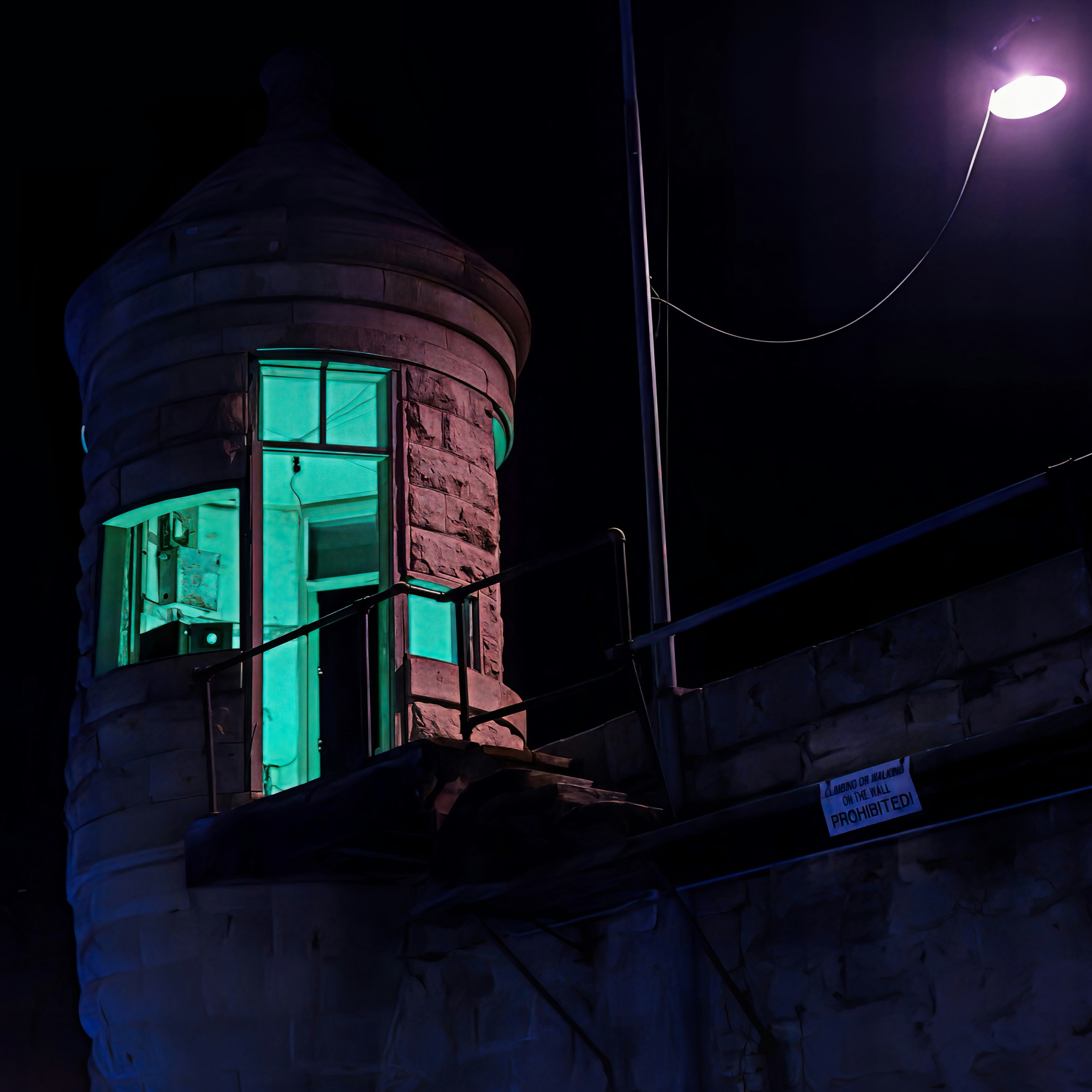 Neon Window on a Night-Wound Turret