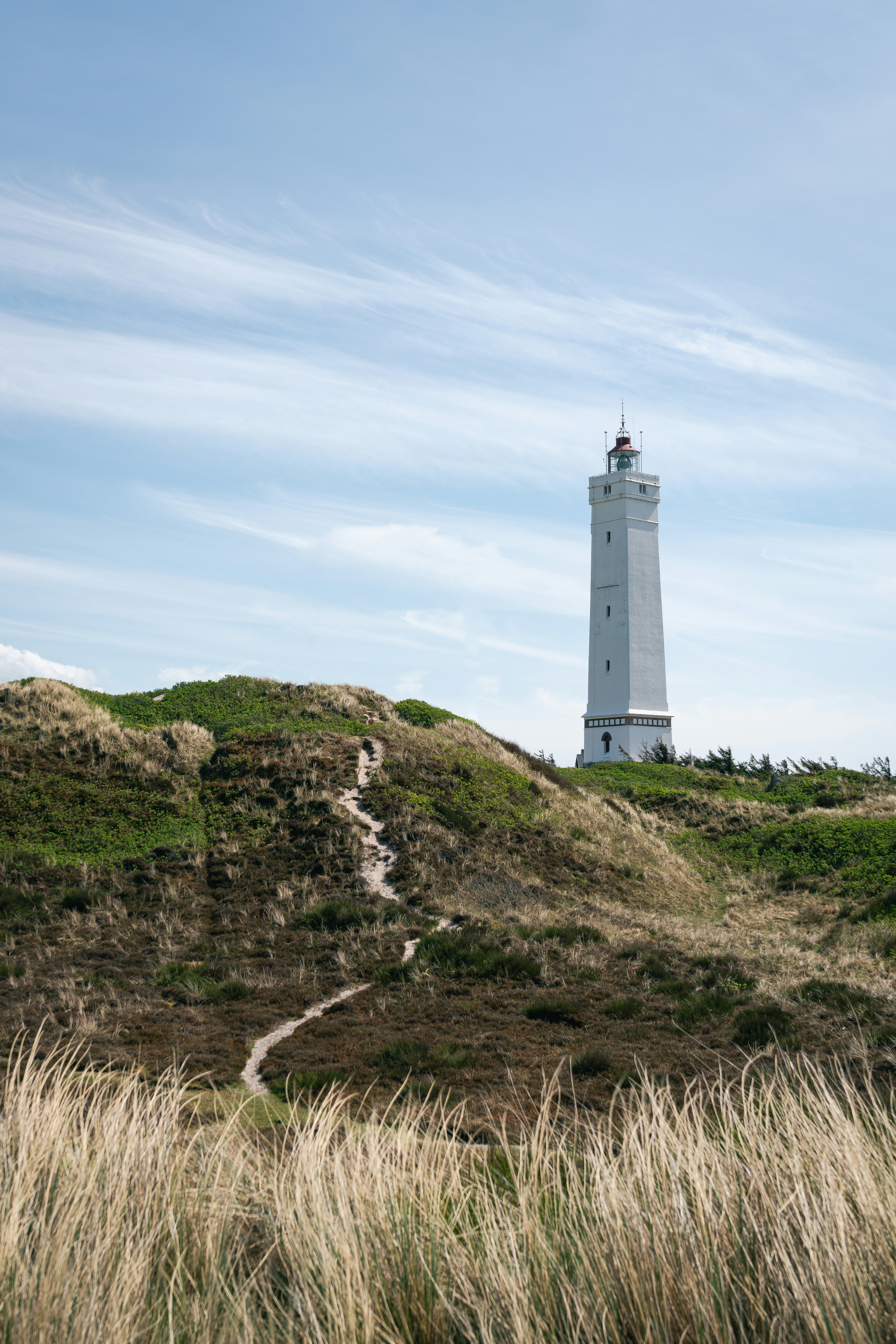 Lighthouse on the Dune Ridge at Quiet Coastal Light