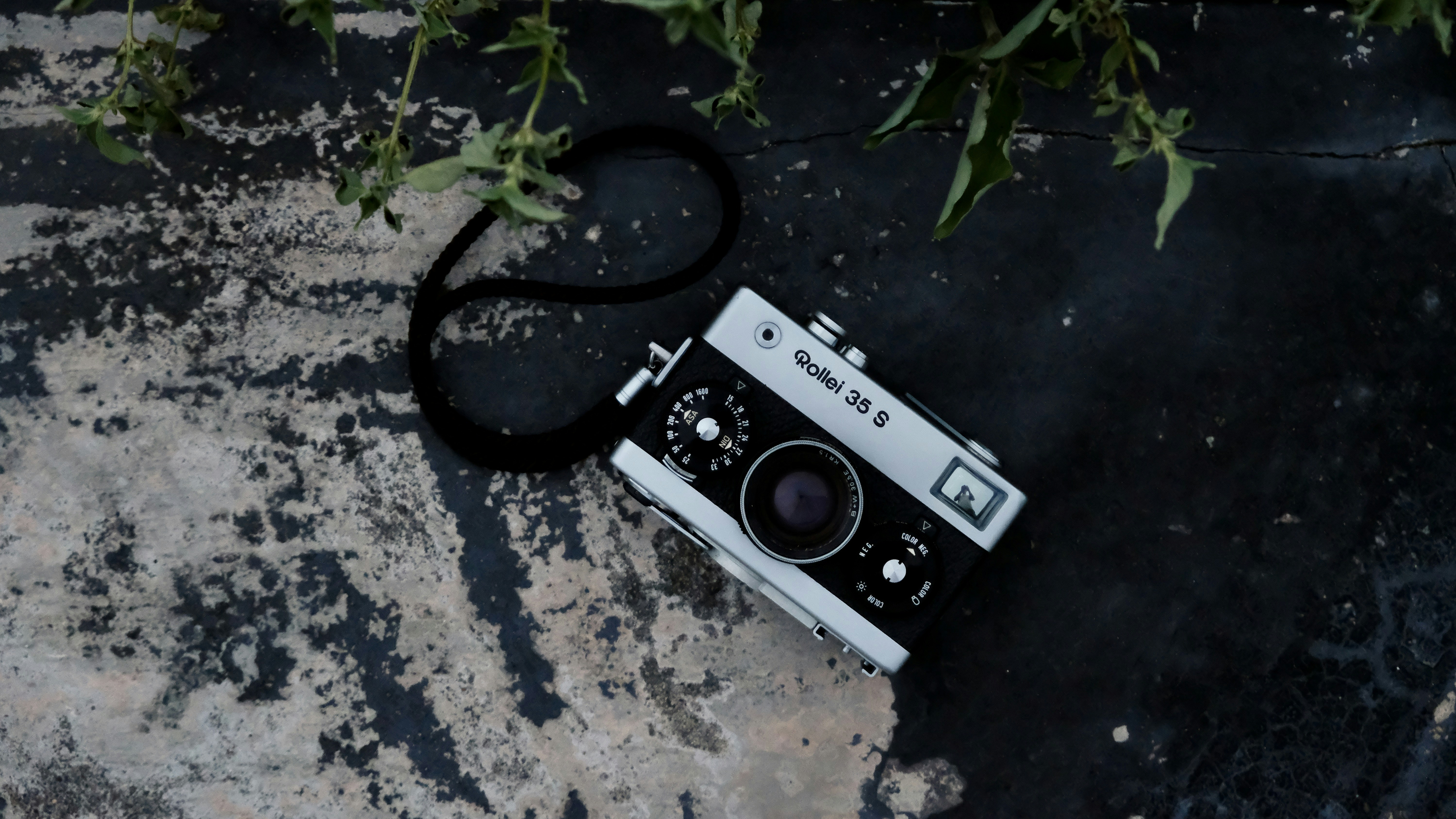 Vintage Compact: A Rollei 35S Resting on Weathered Ground