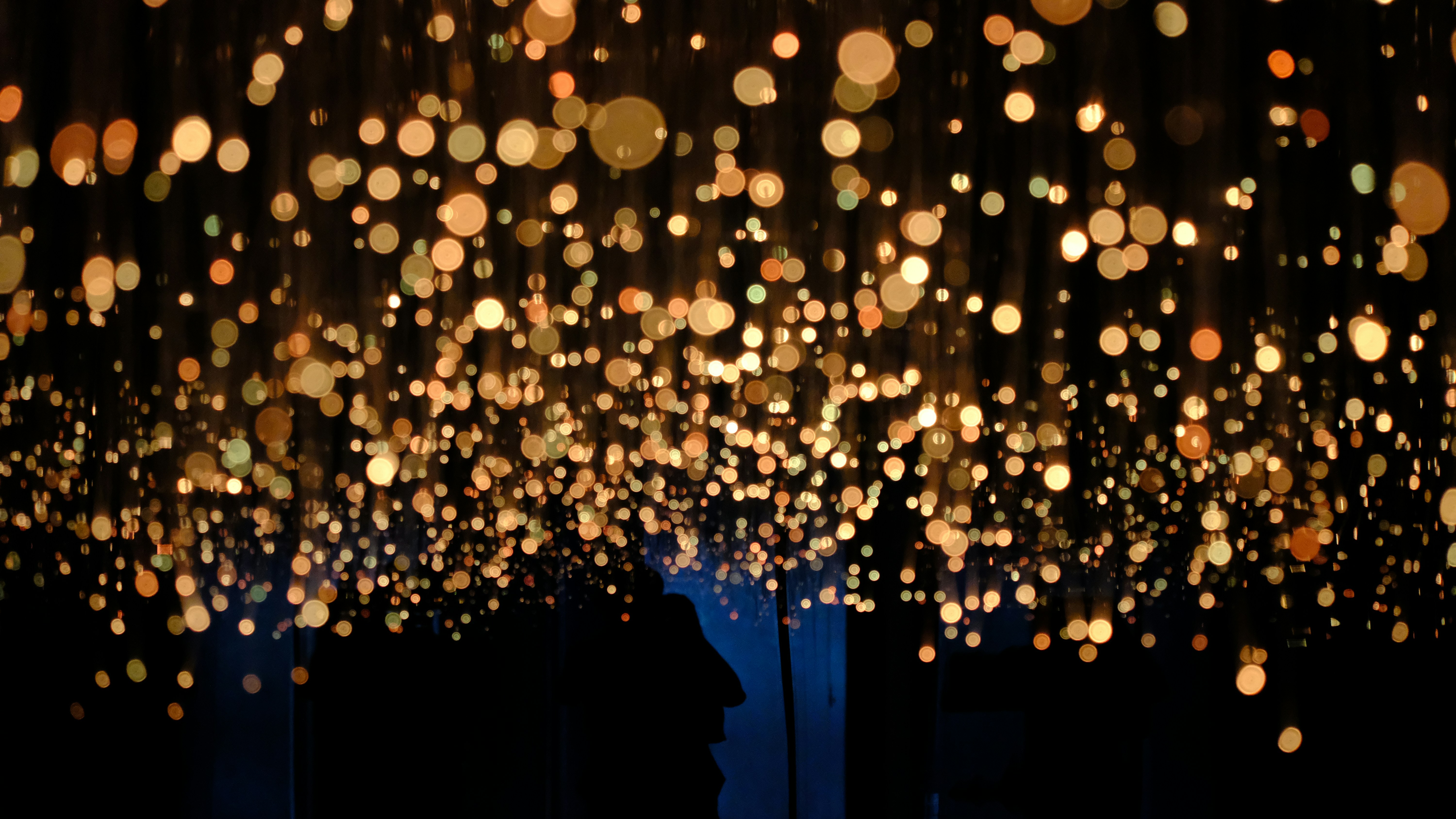 Bokeh Rain of Orbs Over Evening Silhouette