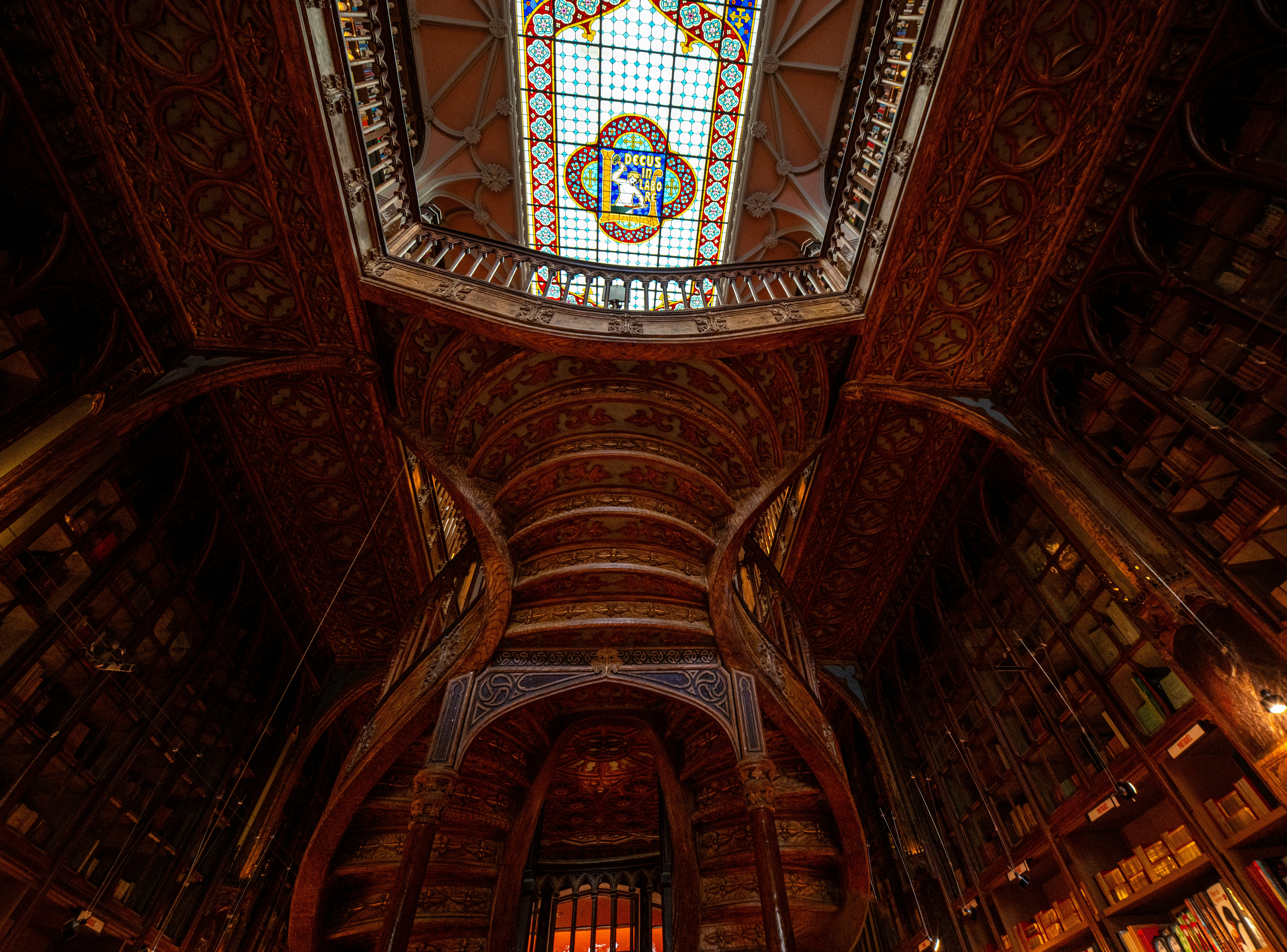 Galeries in a Nineteenth-Century Vault: Stained Glass Arboreal Dome Above Ornate Arches