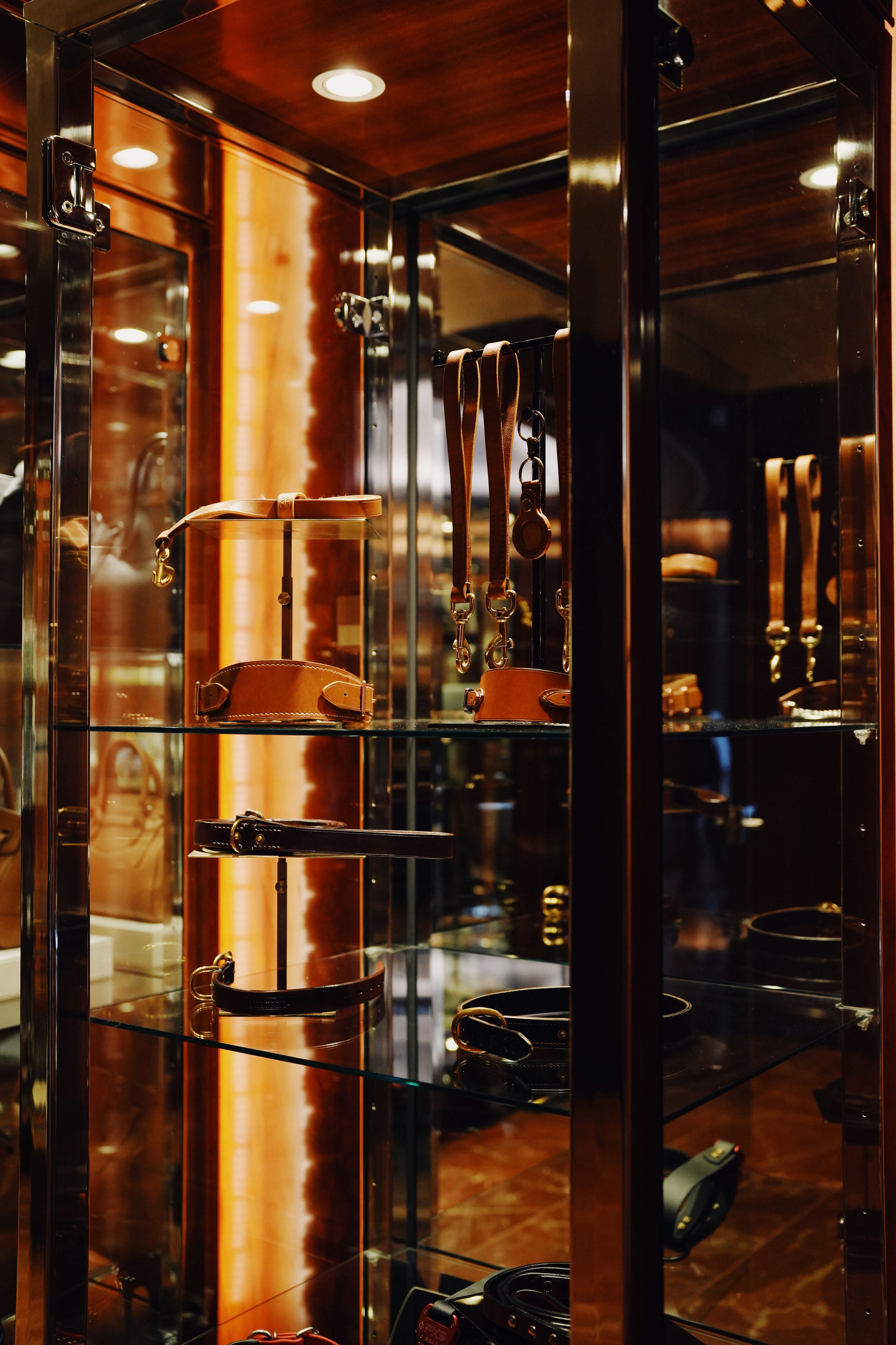 Glinting Retail Vault: Leather and Steel in a Quiet Display