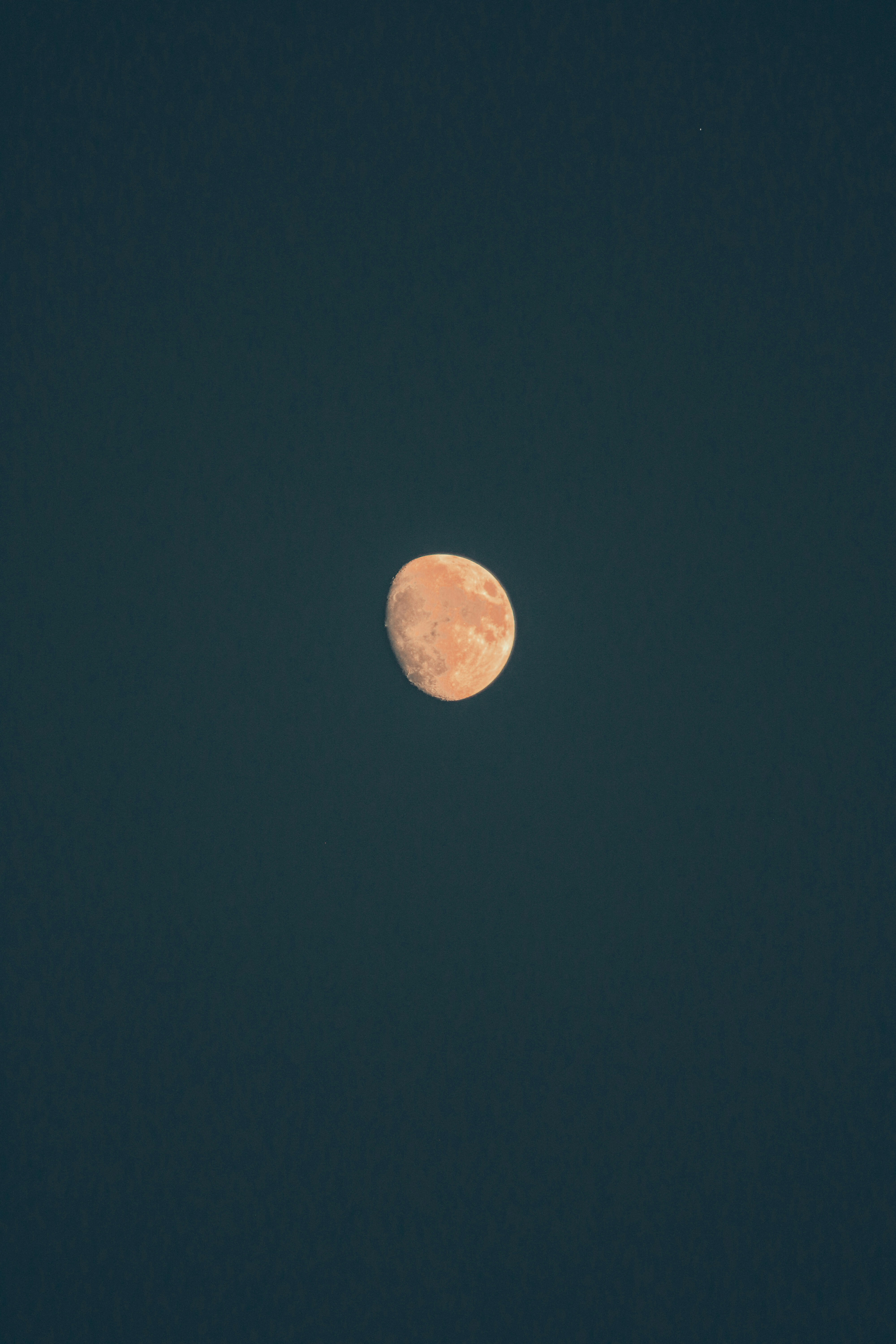 Moonlight in the Night Sky: A Coppery Moon Hanging Alone