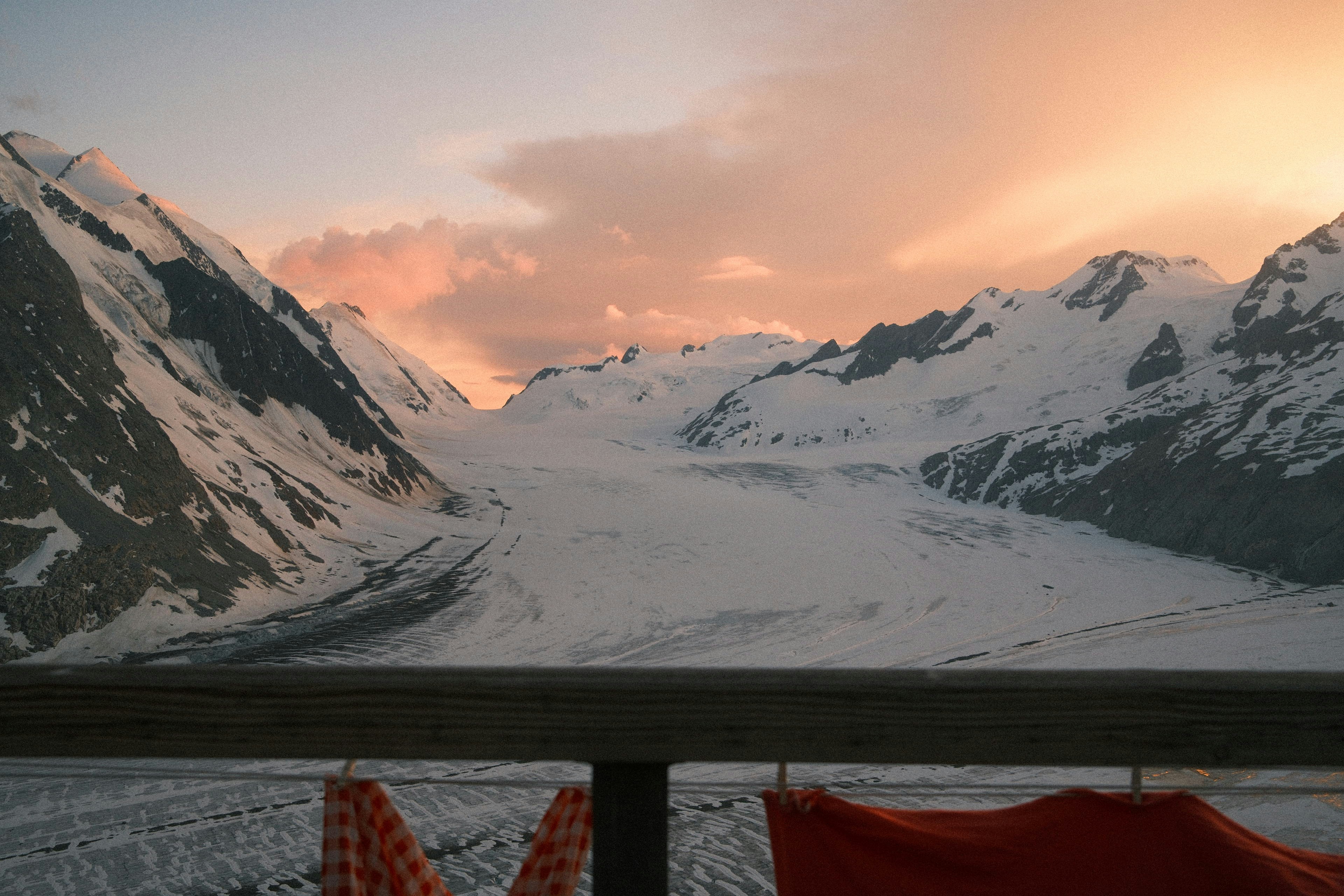 Glacial Panorama at Sunset from a Deck