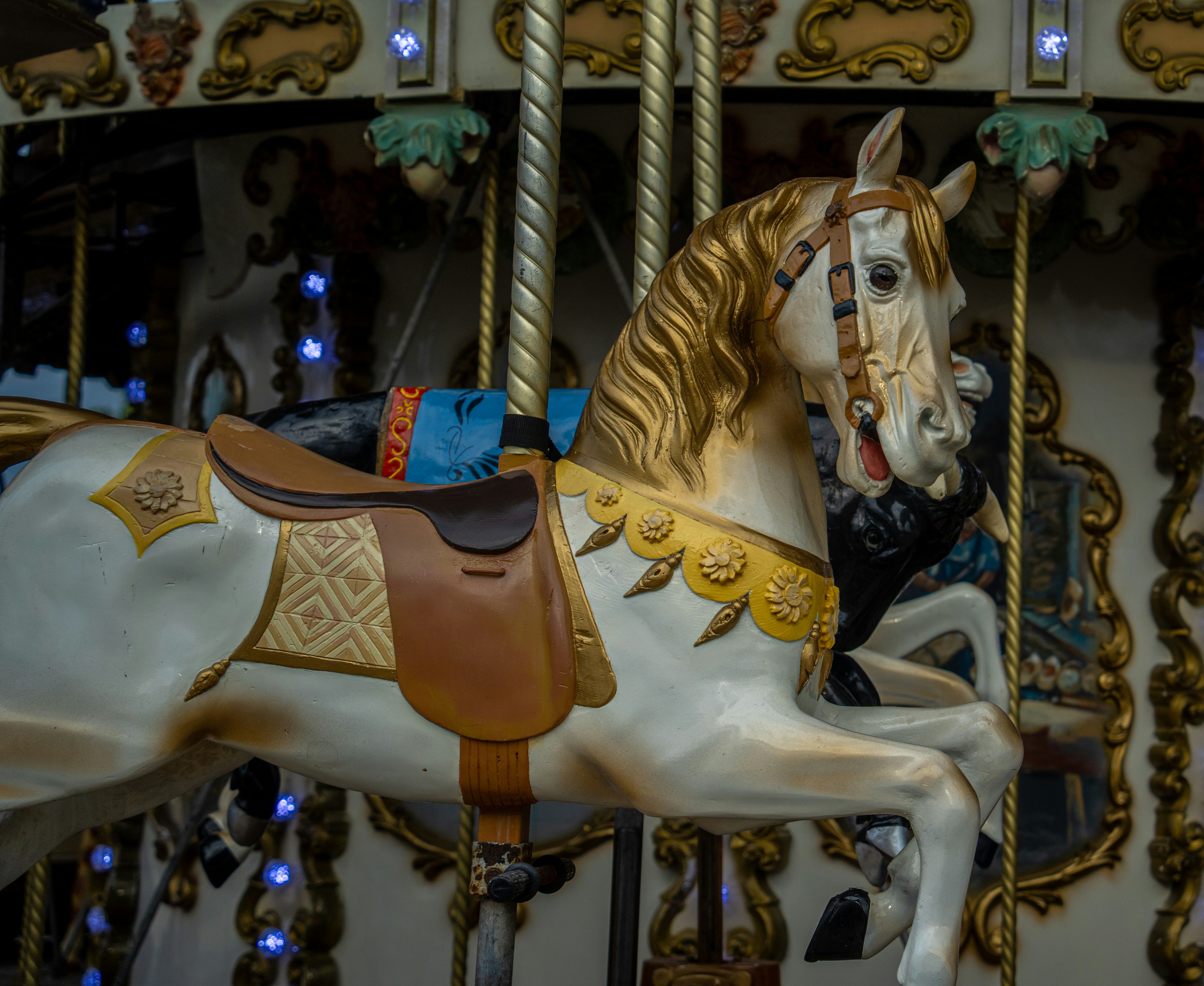 Majestic Carousel Stallion in Dimmed Light