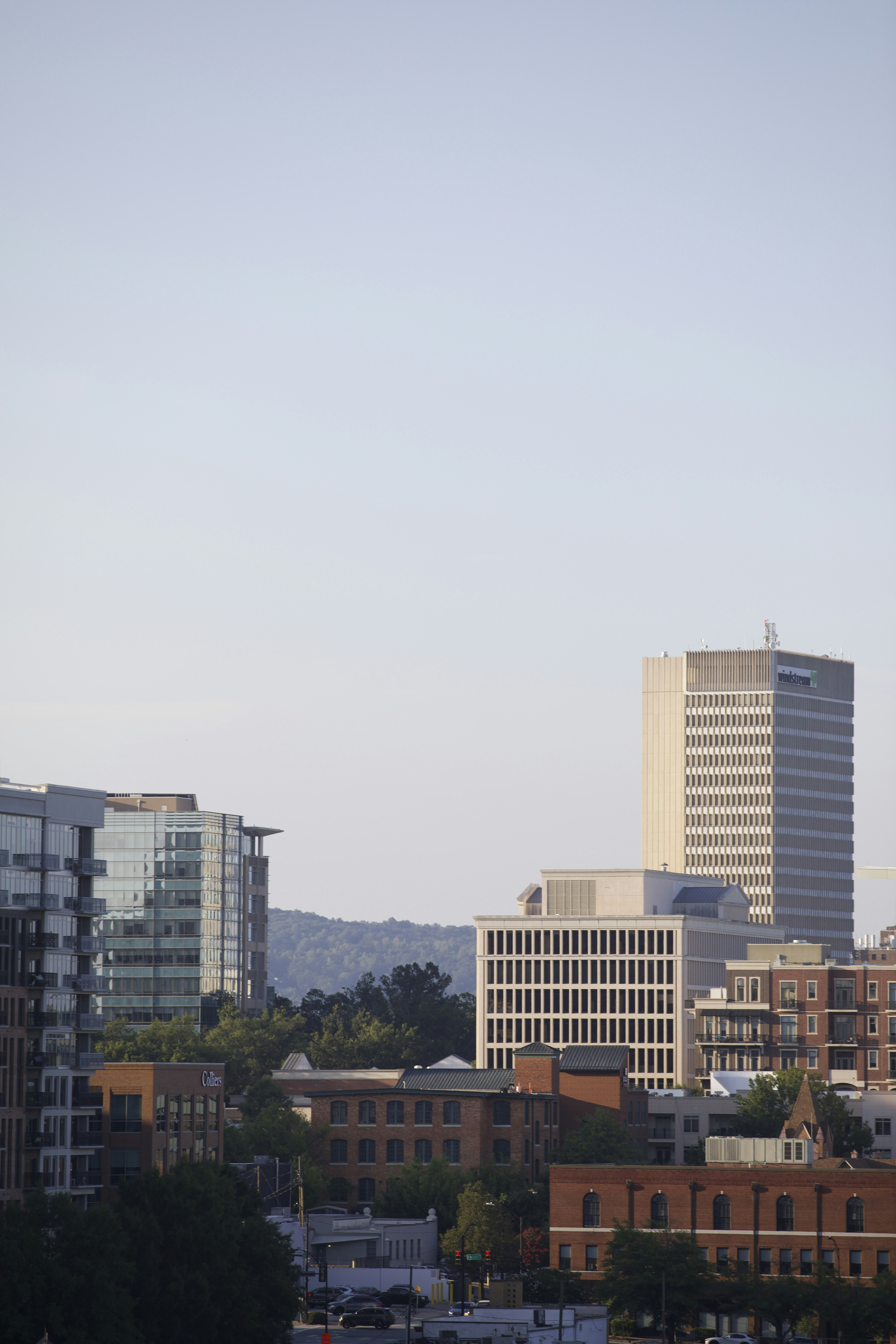 Cityscape Summit: A Towering Portrait of Downtown Structures at Dusk
