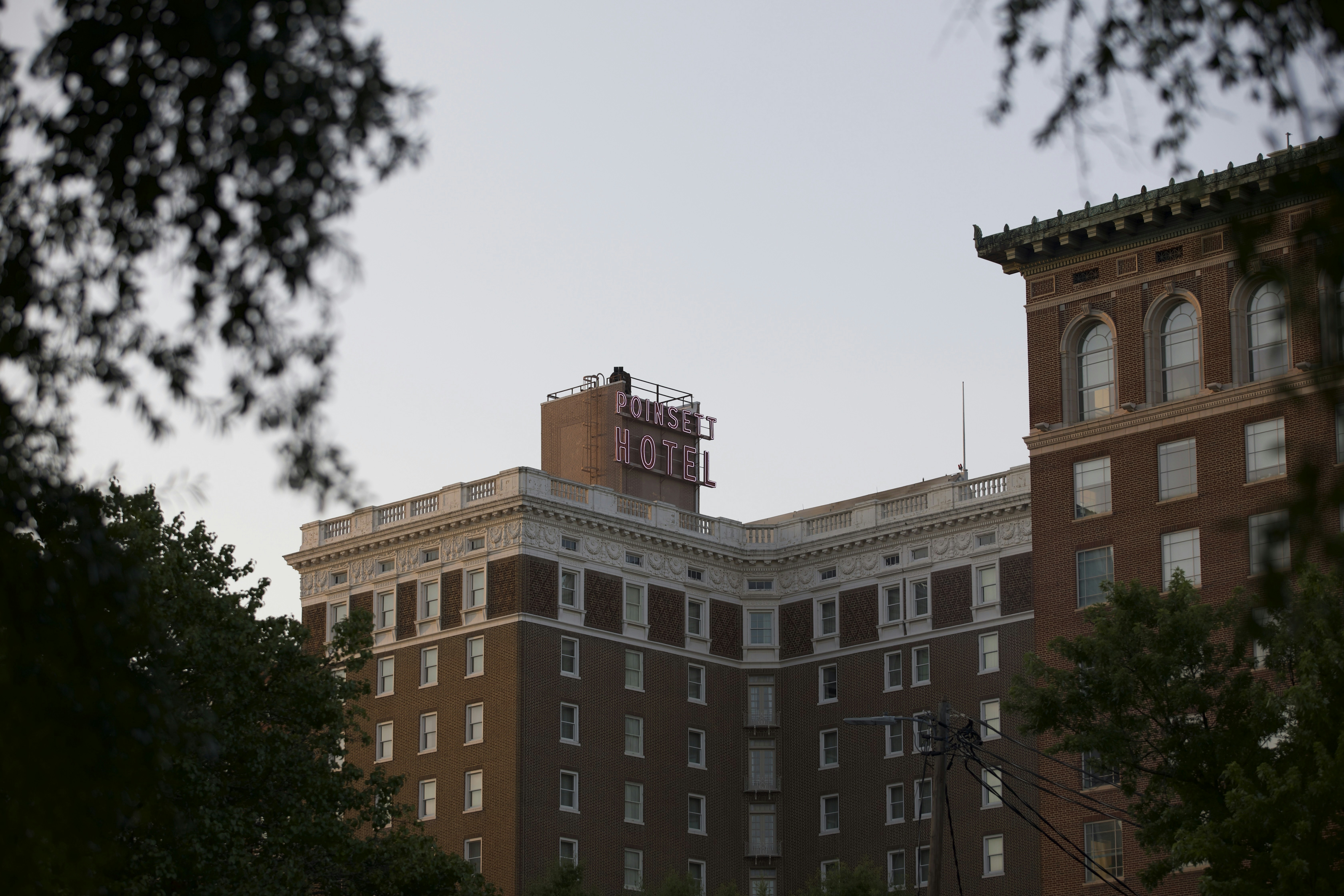 Looking at one of Greenville's most iconic historical buildings, the Poinsett Hotel. Sunset is right around the corner, and you can see the light and shadows start to play at the corner of the building.