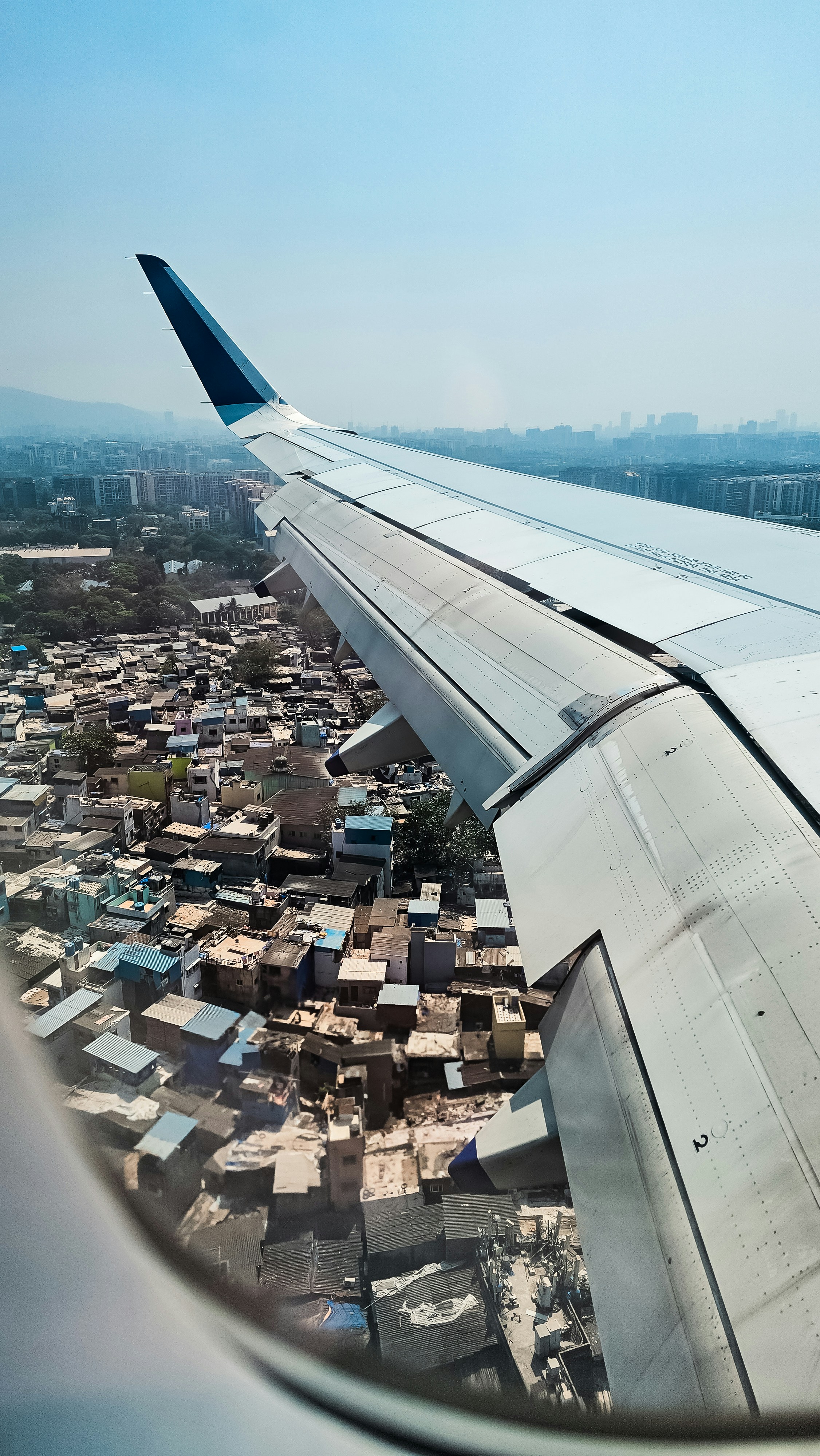 Wing Over Cityscape: A Window to the Urban Tangle