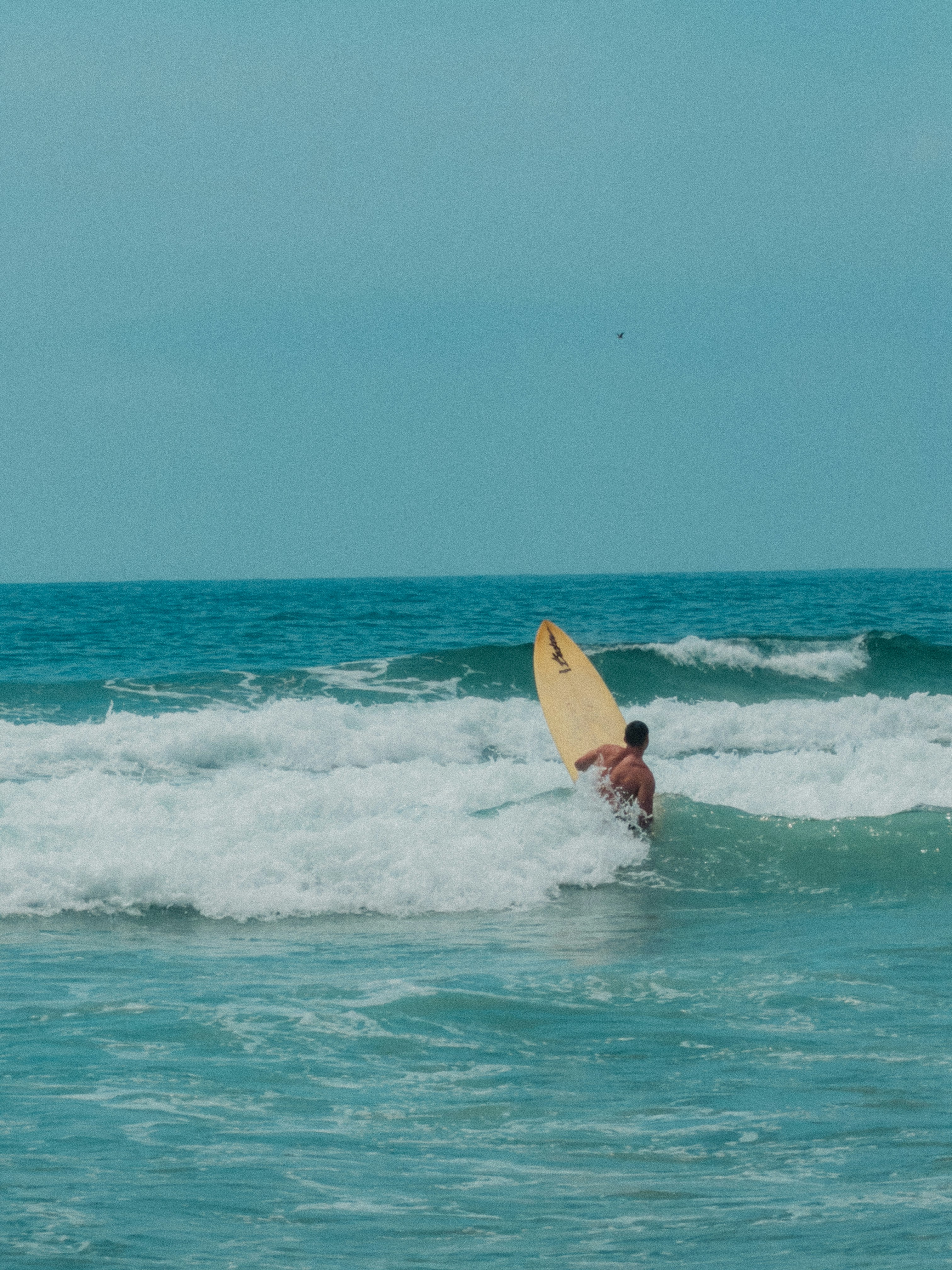 Surfing Silhouette: A lone rider carving through turquoise breakers