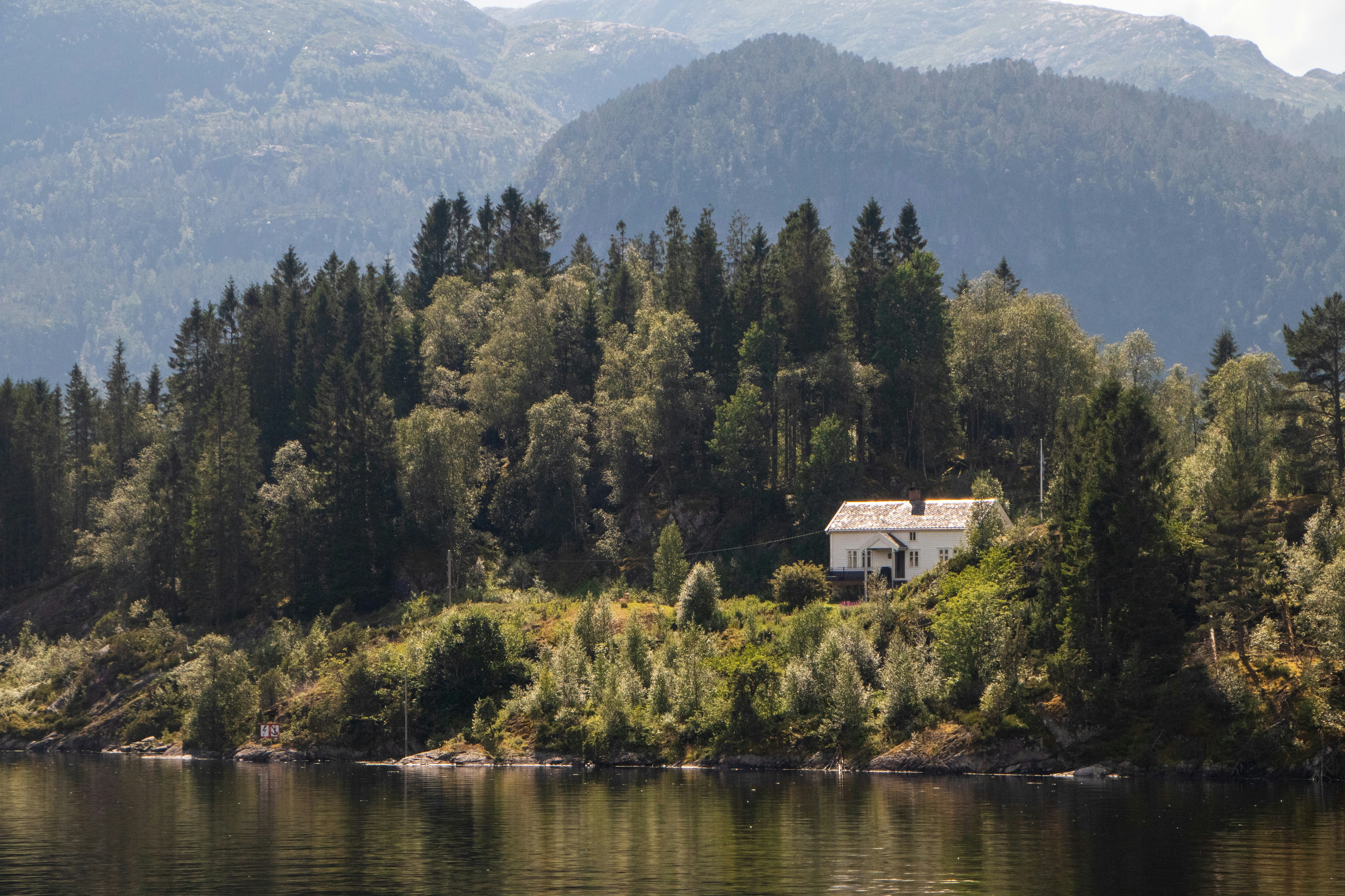Lone House Nestled Among the Pines by a Quiet Lake