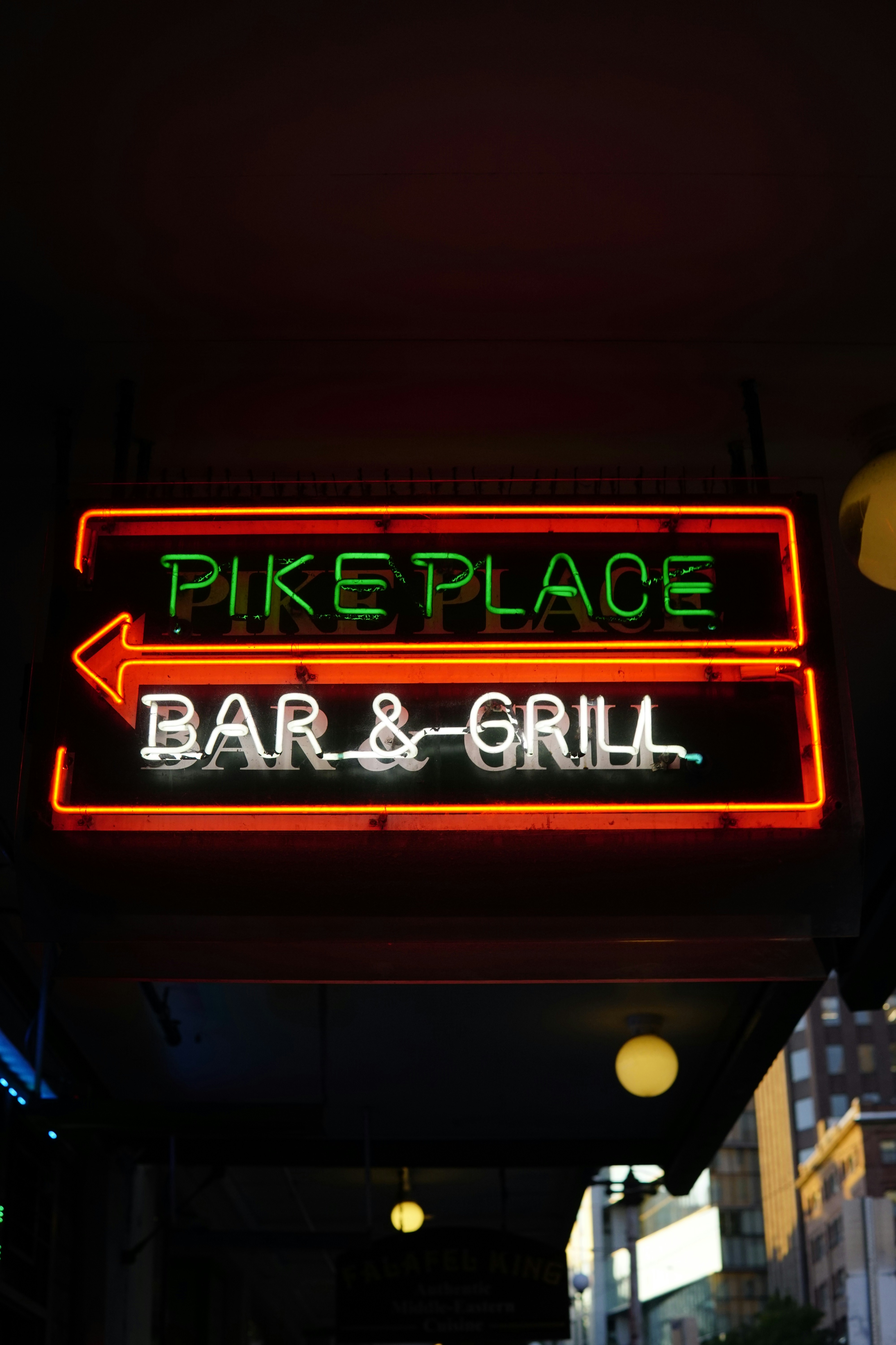 Neon Sign Glow Over Pike Place Bar & Grill