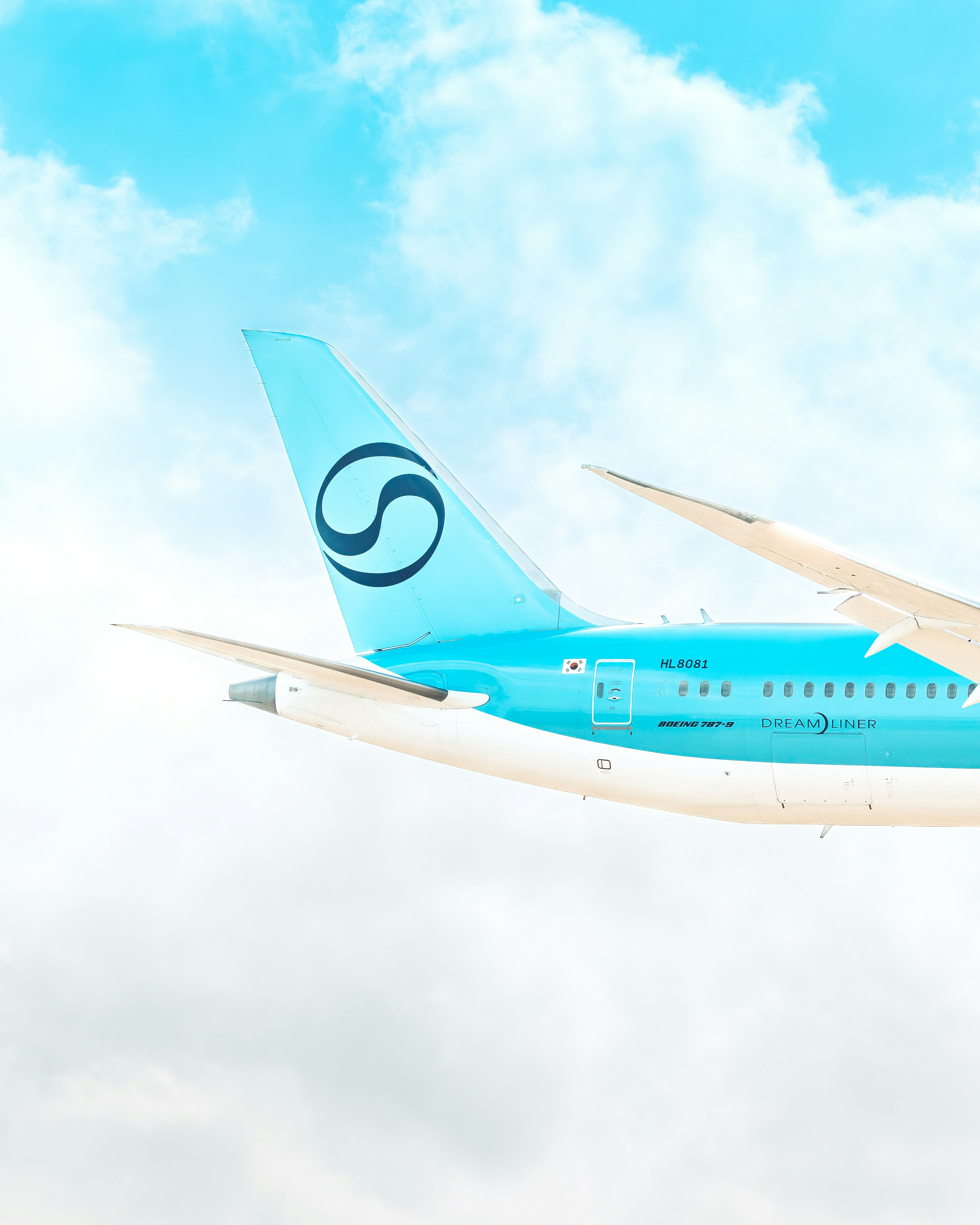 Azure Tail: Partially Skimmed Sky and a Turquoise Airliner