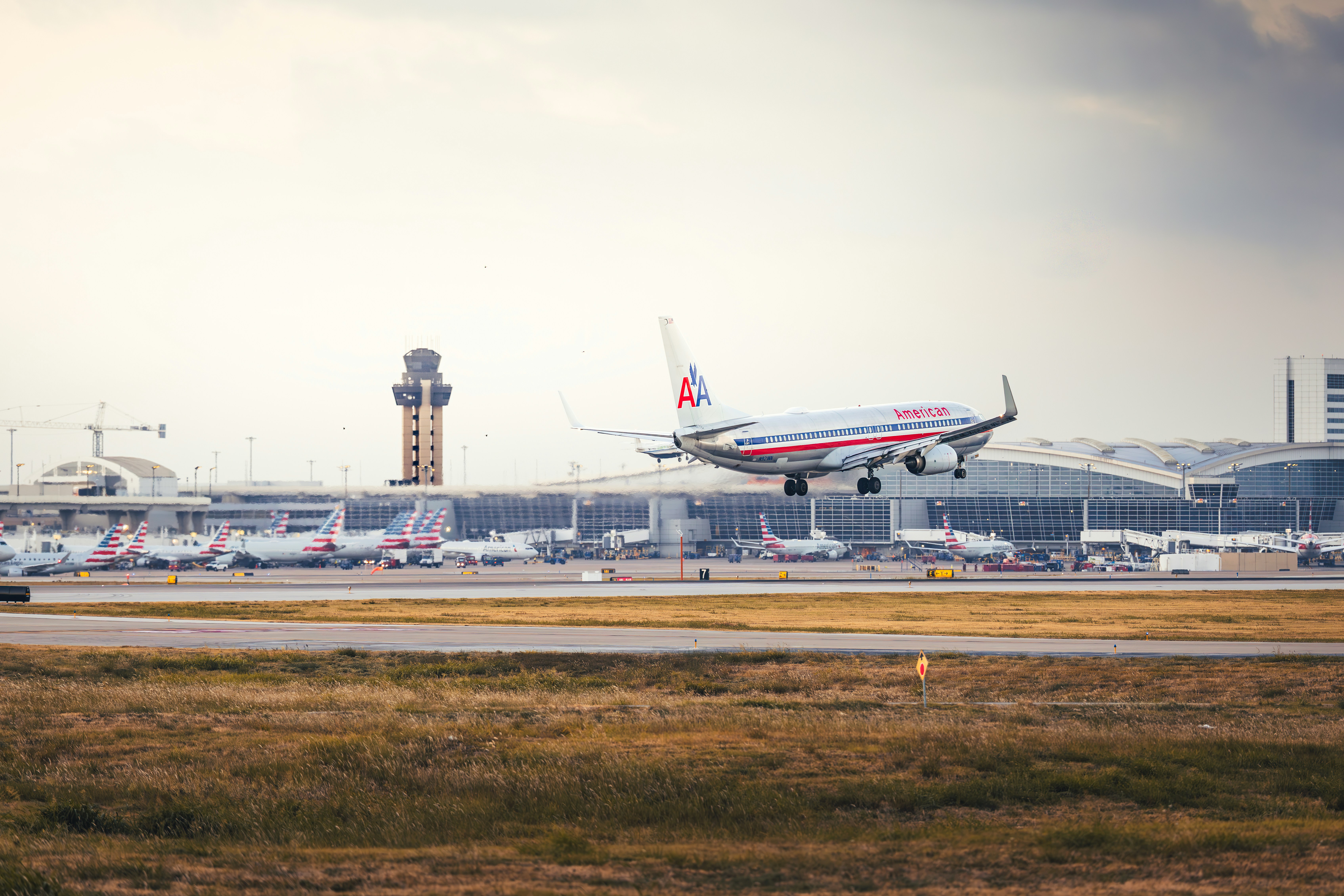 Landing in Flight: The American A320 Touches Down at Sunset