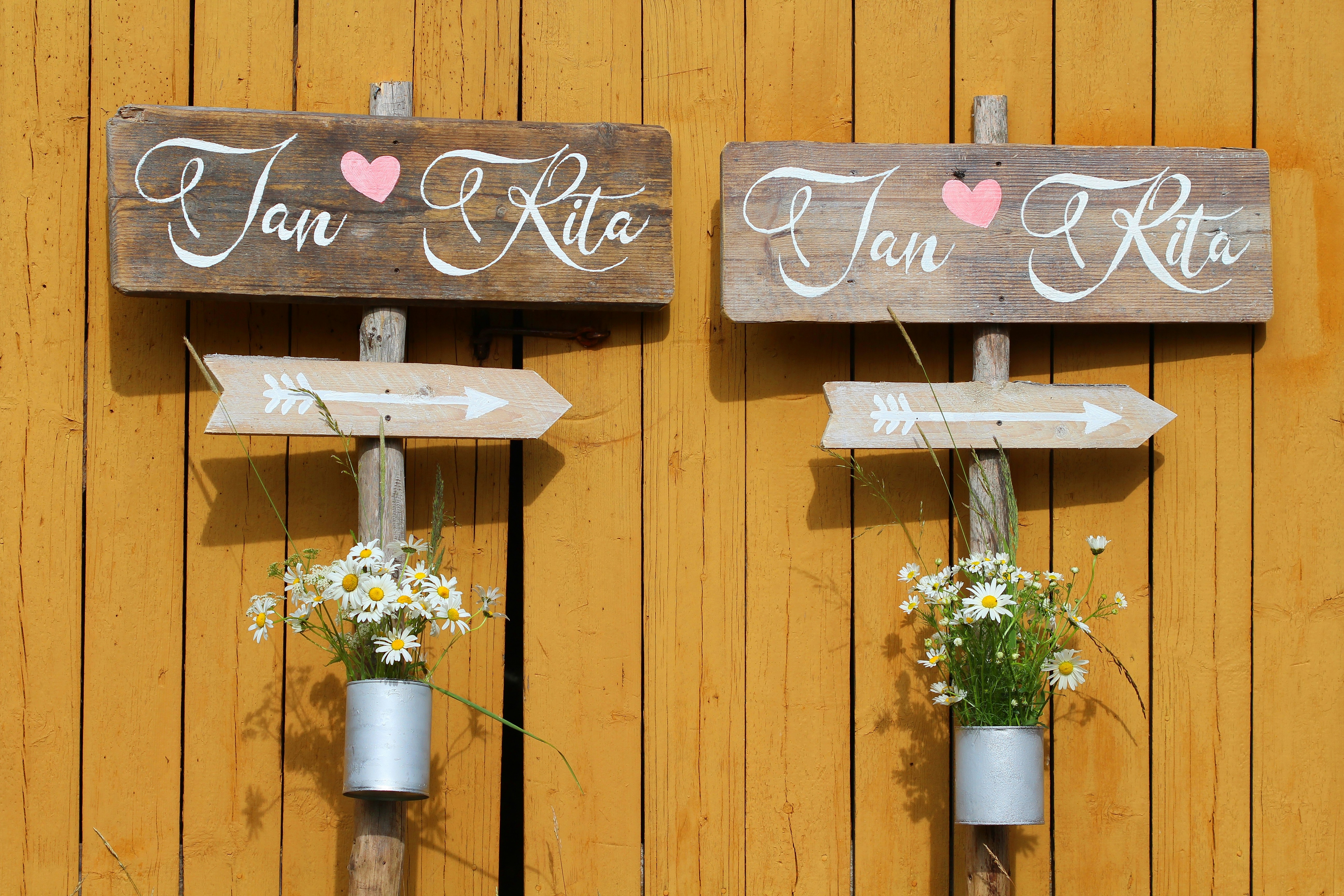 Dual Love Signs: Rustic Lilac and Daisy Arrangements