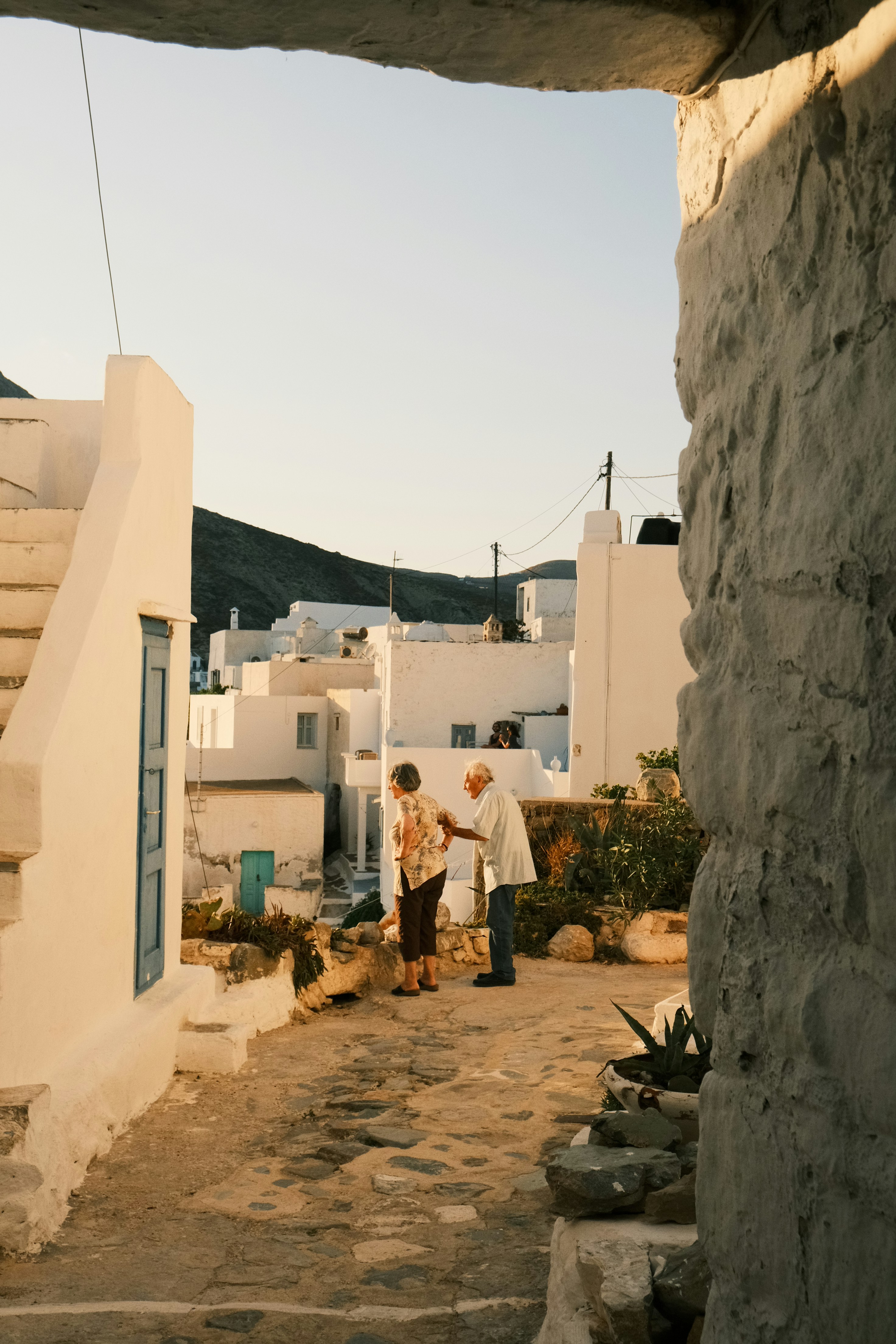 Steps Between Whitewashed Homes