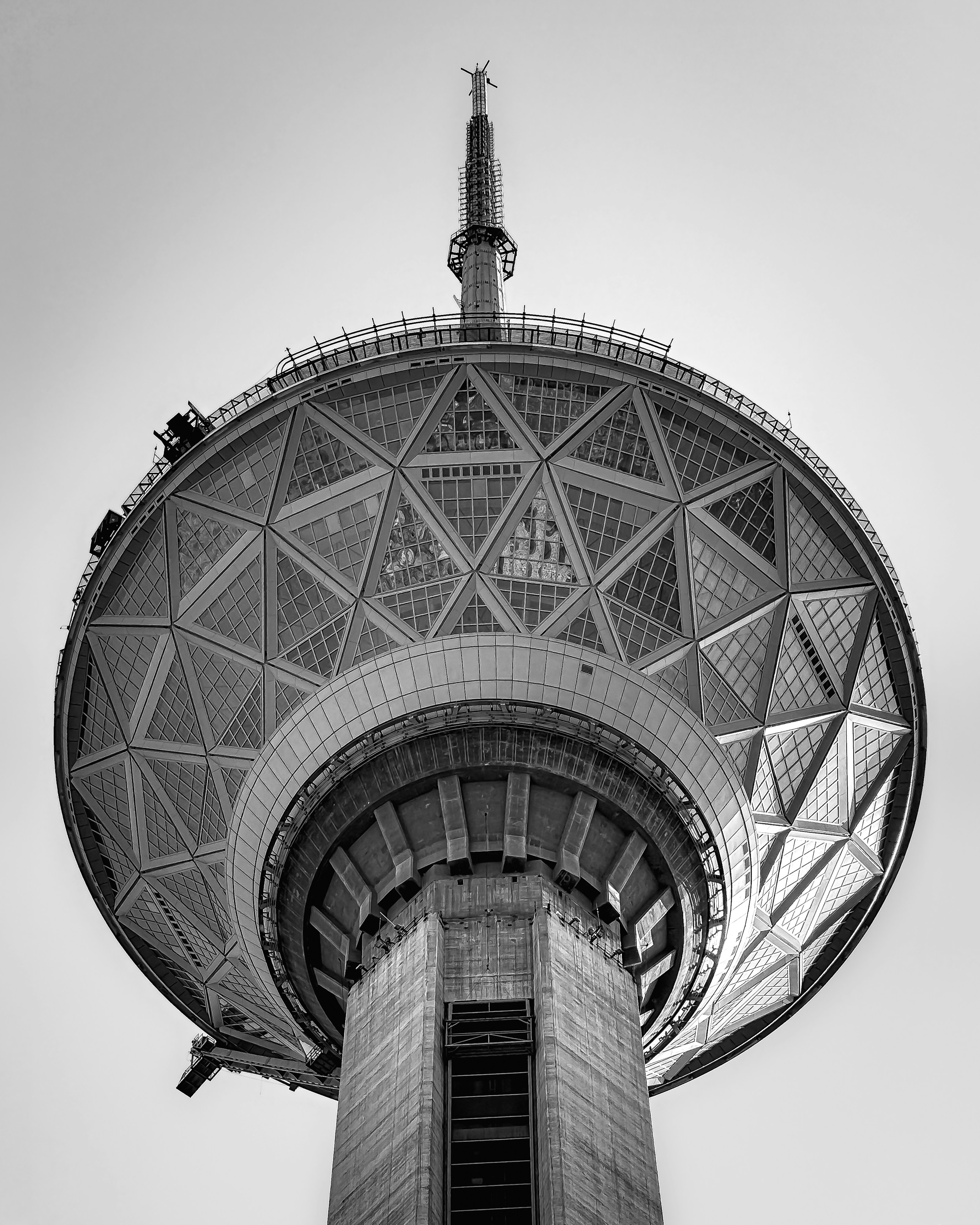 Satellite Dish of Steel: A Low-Angle View Up at the Tower