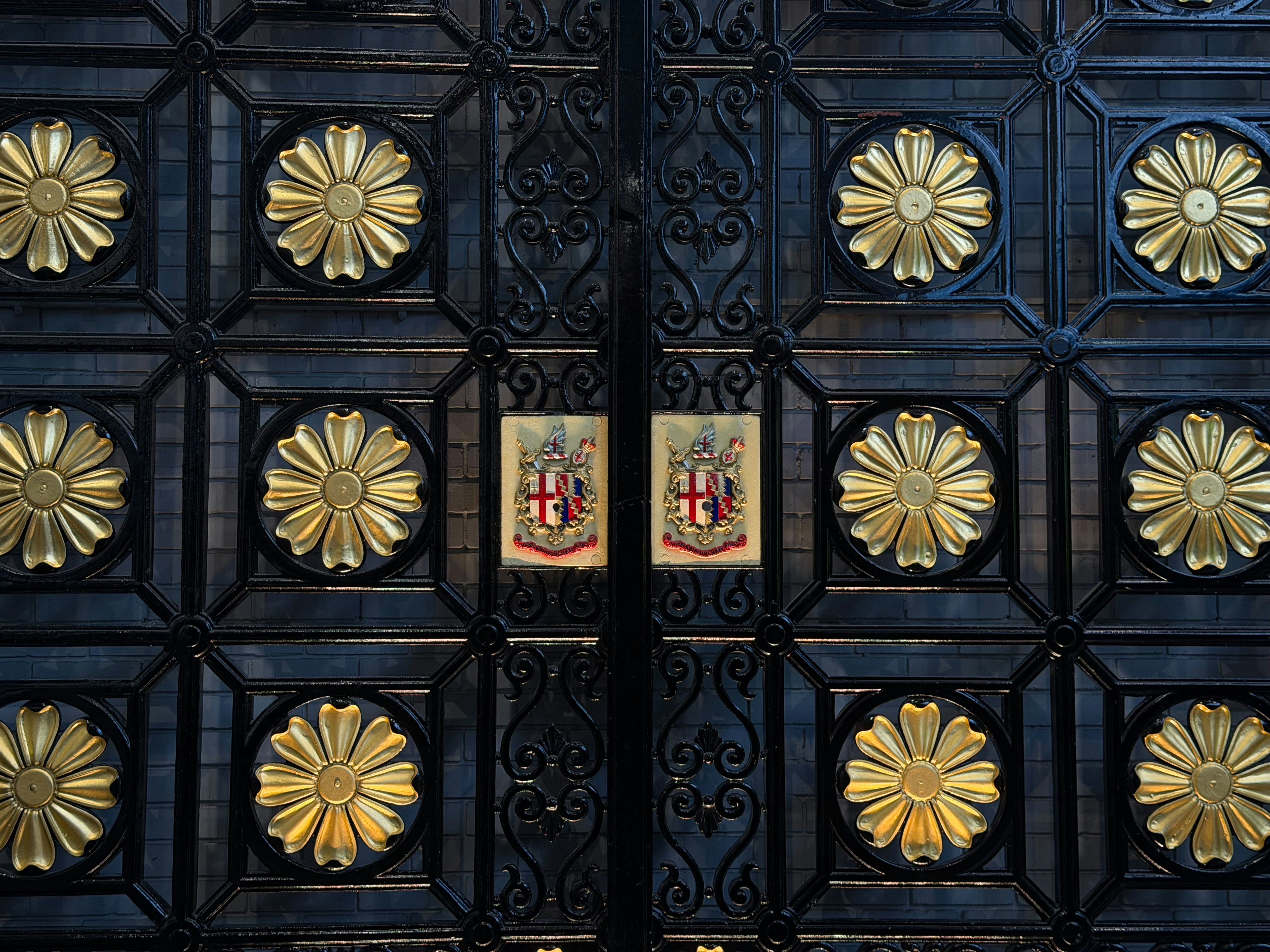 Gilded Rosette Door: Repeating Florals and Ironwork