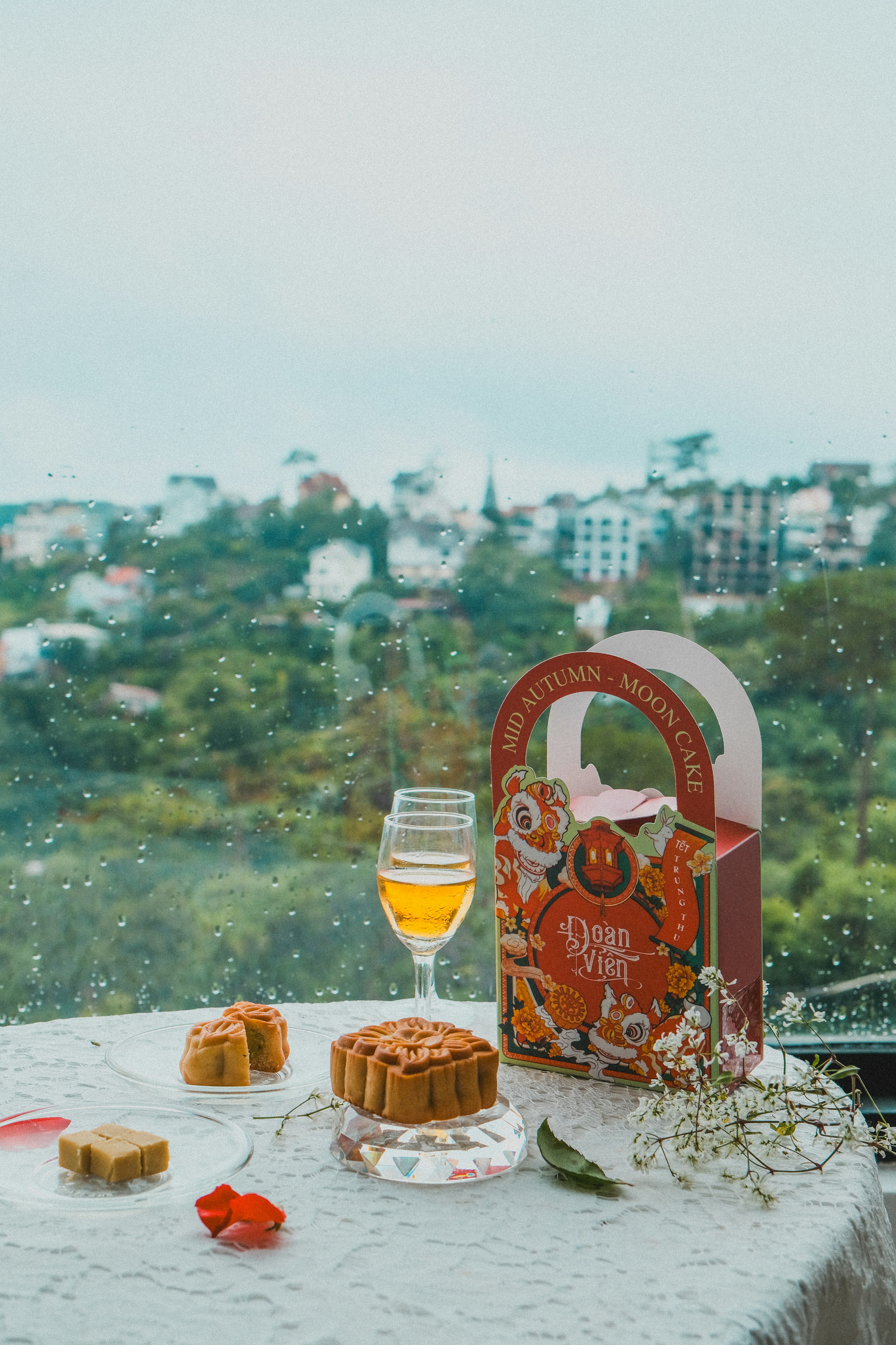 Autumn Moon Cake Countdown: A Sunset Table of Treats by the City Window