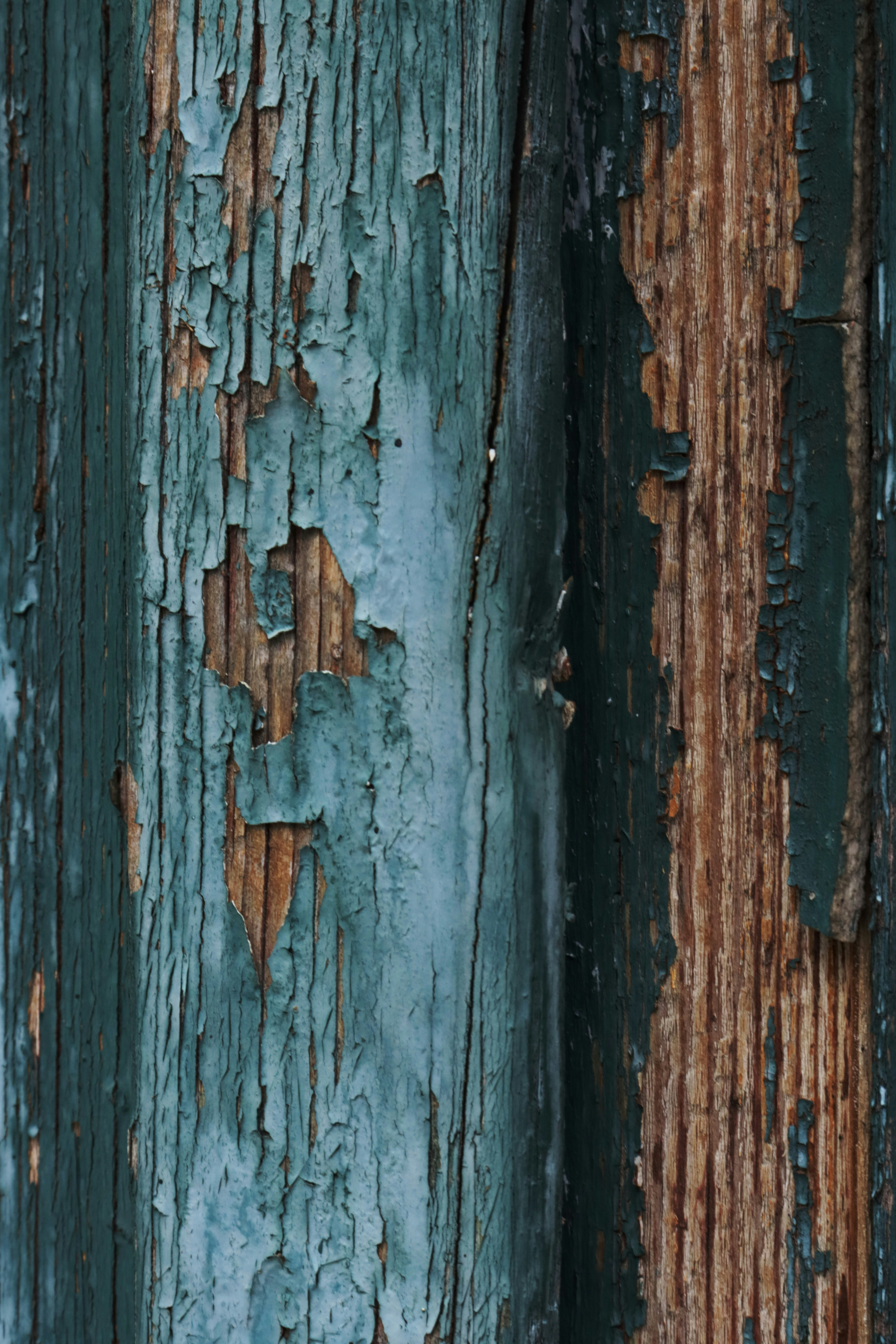 Weathered Blue-Green Planks: A Study in Peeling Paint and Texture