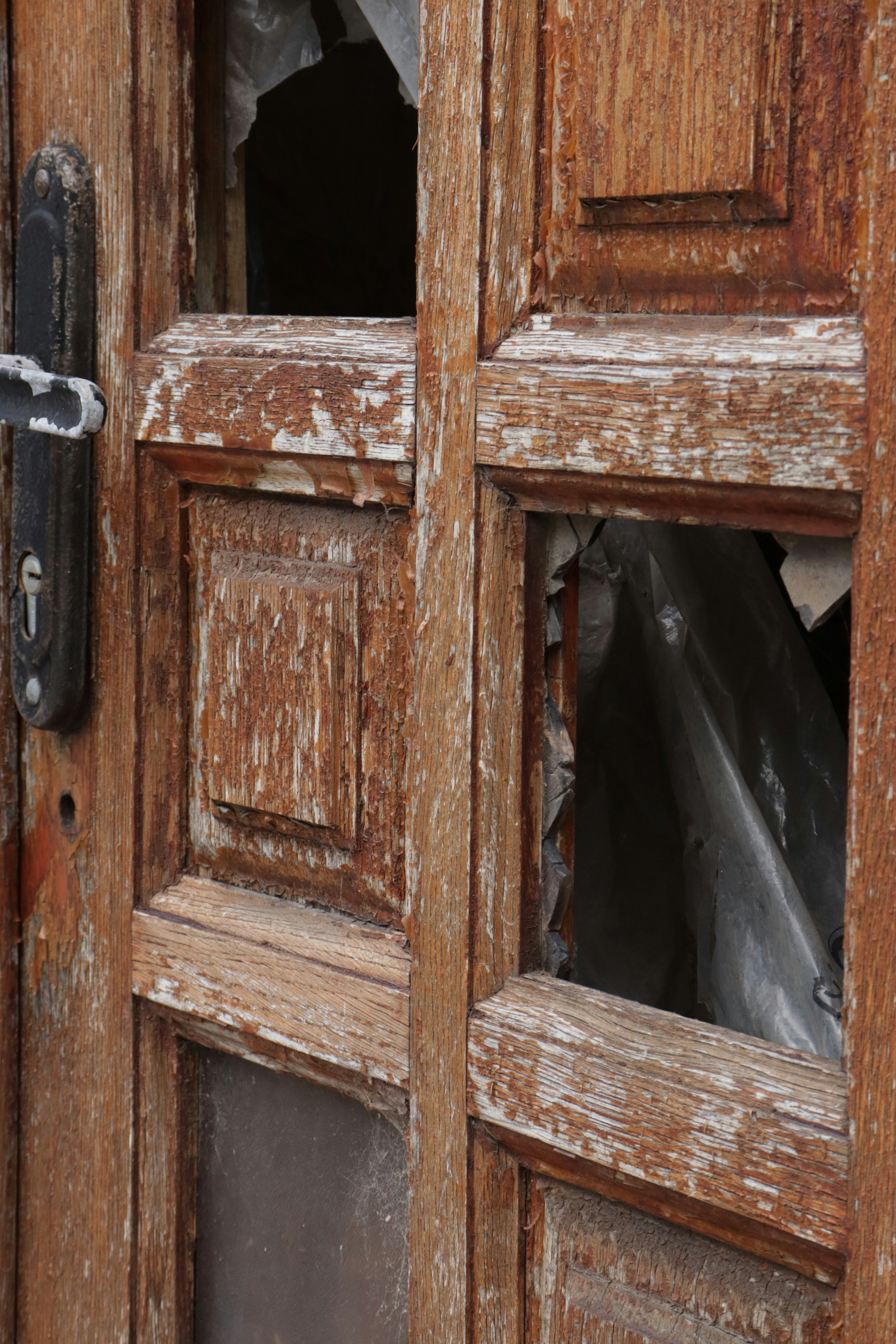 Weathered Entry: A Cracked Door Witnessing Time