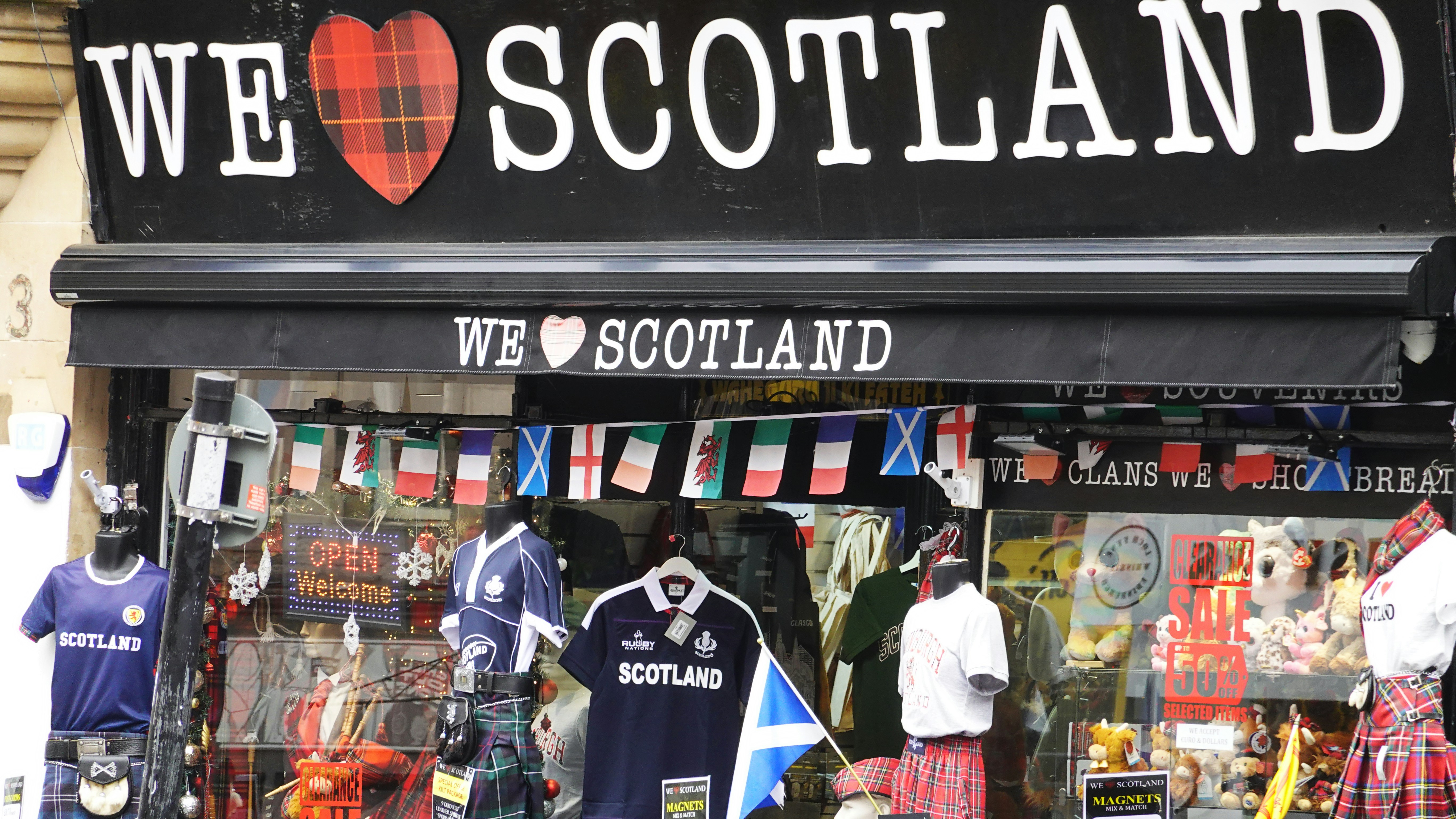 We Heart Scotland: A Cluttered Kiosk of Tartans and Flags