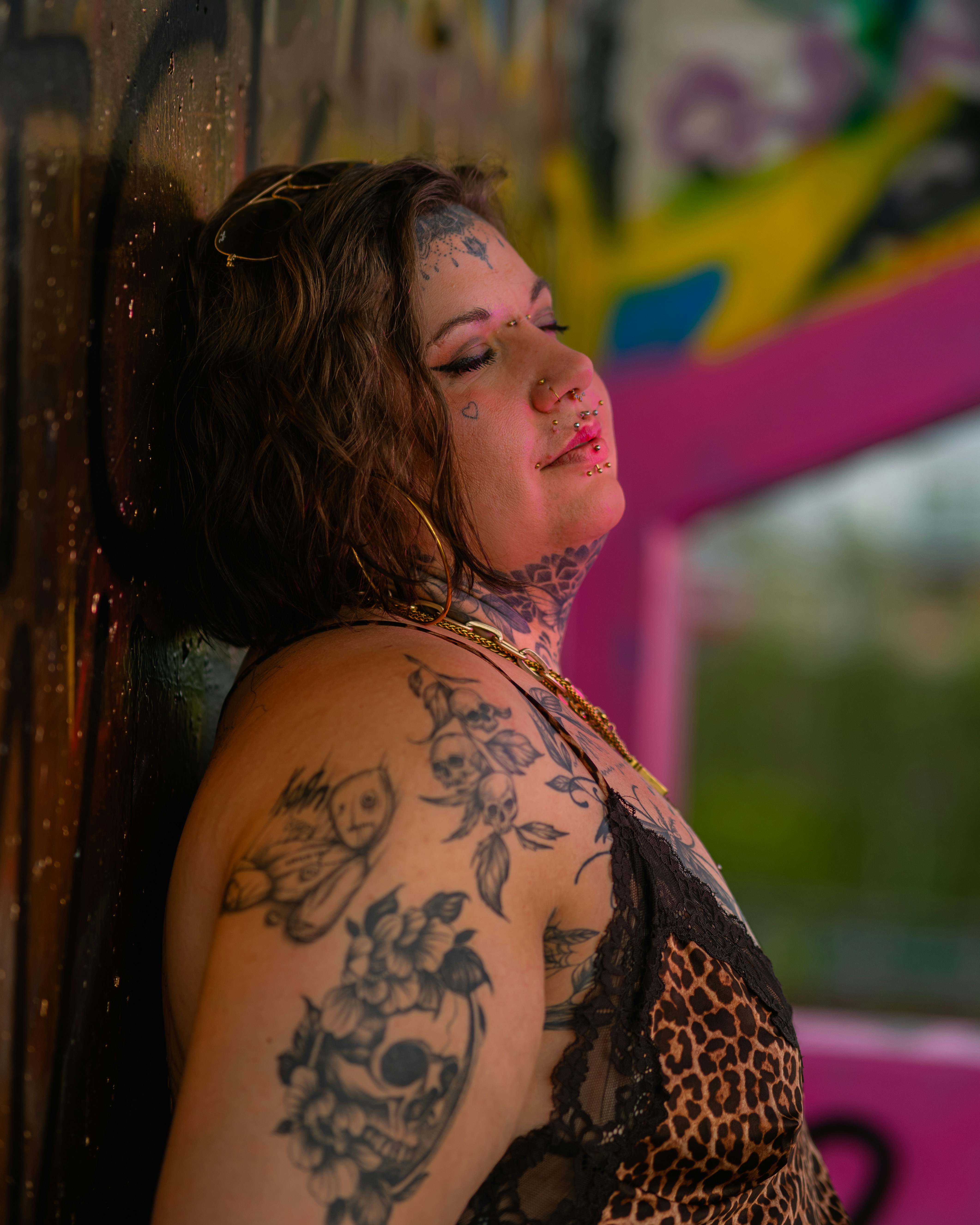 Inked Silence: A Tattooed Portrait in Neon Portrait Studio