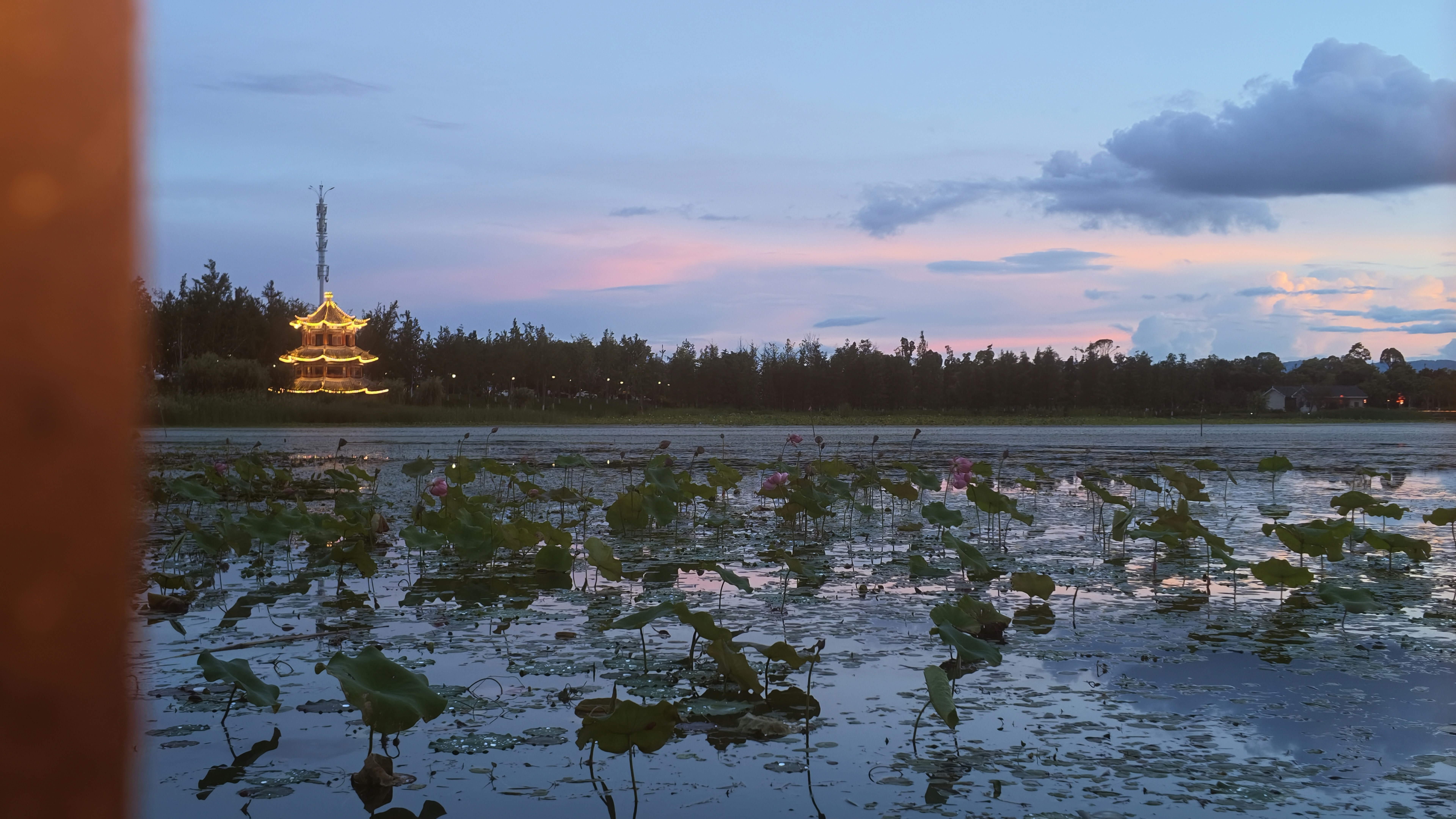 Lakeside Pagoda Reverberates at Dusk