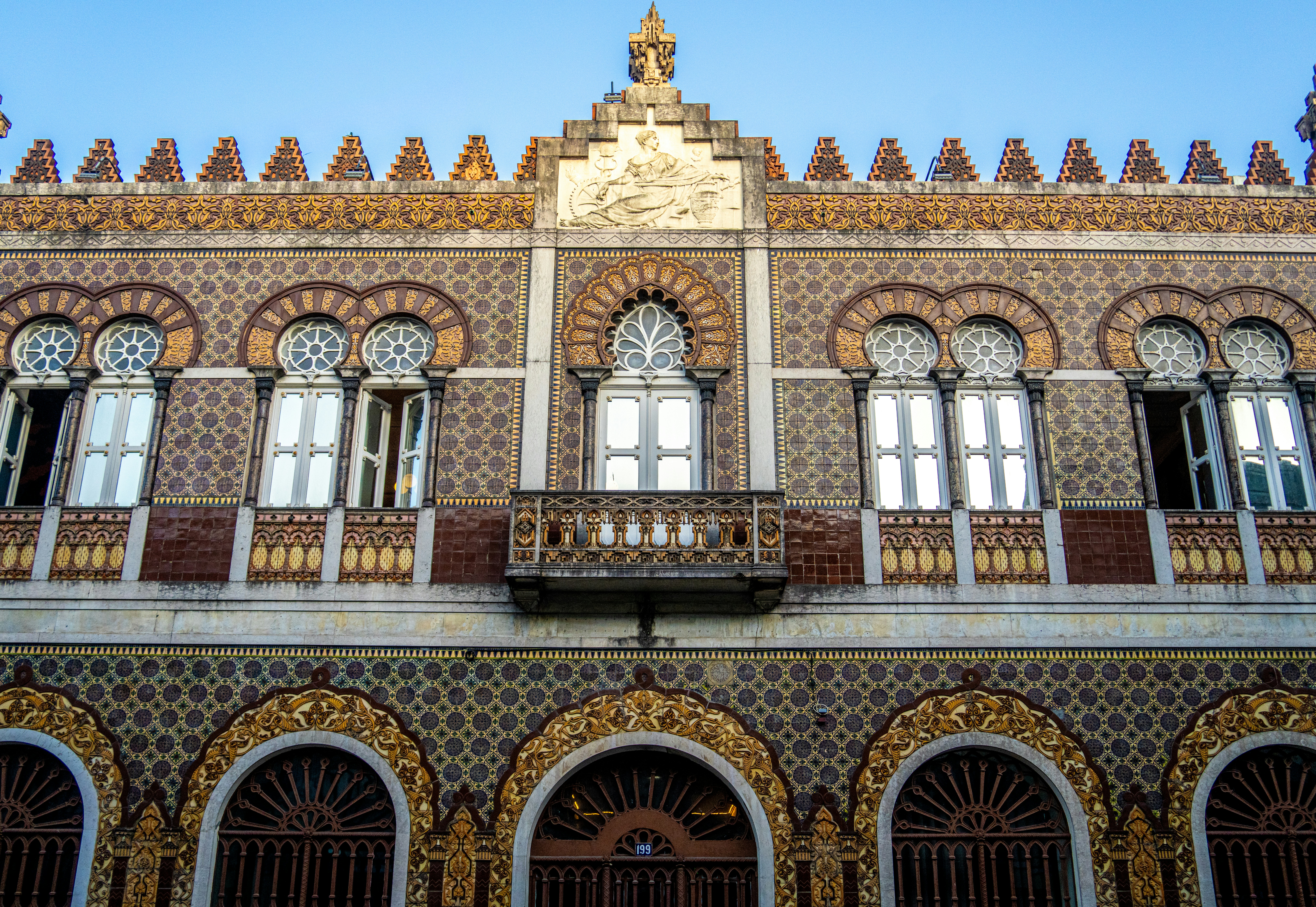 Ornate Facade of a Moorish Revival Palace Bathed in Morning Light