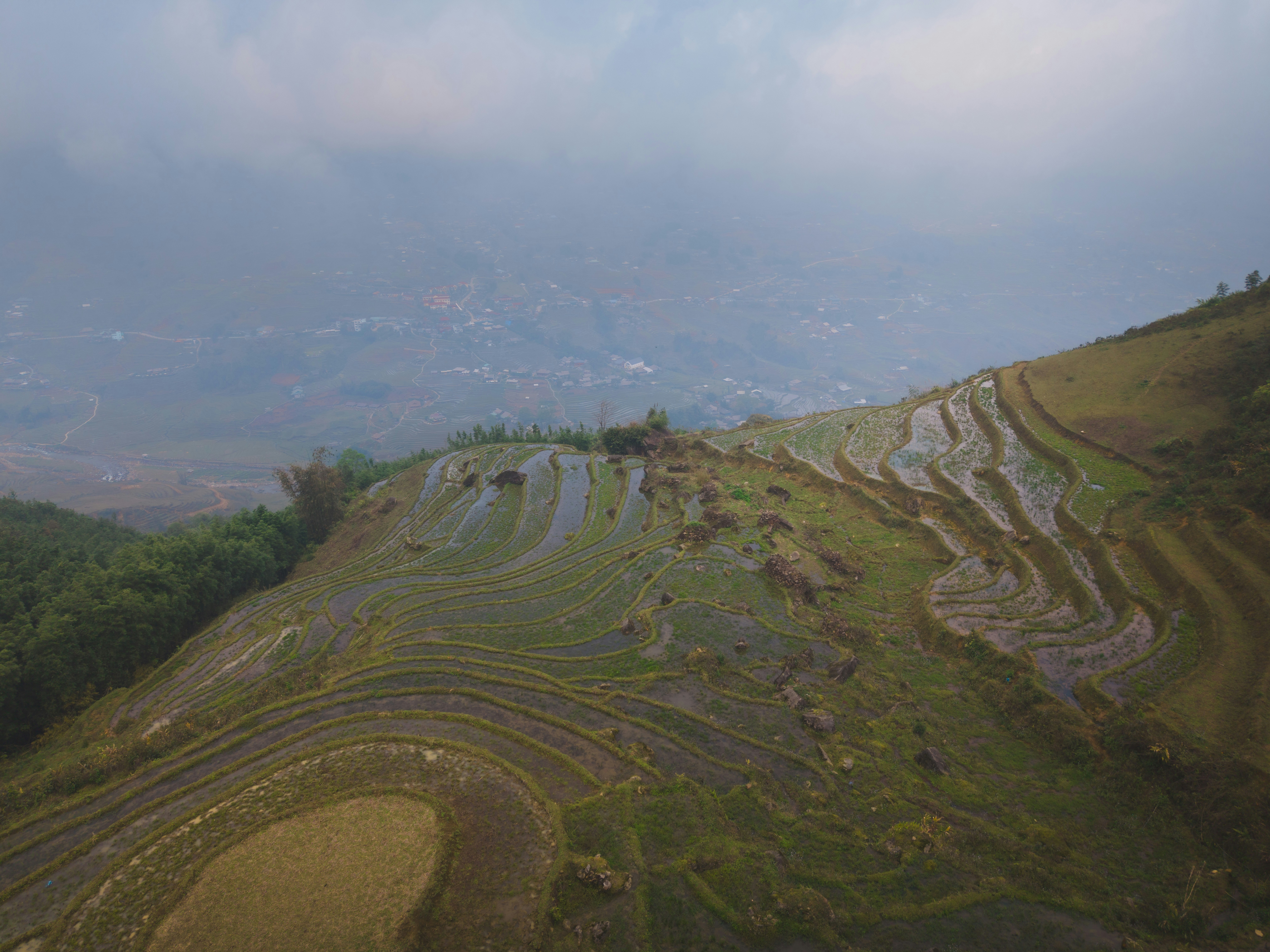 Terraced Hillside Carving Light and Mist