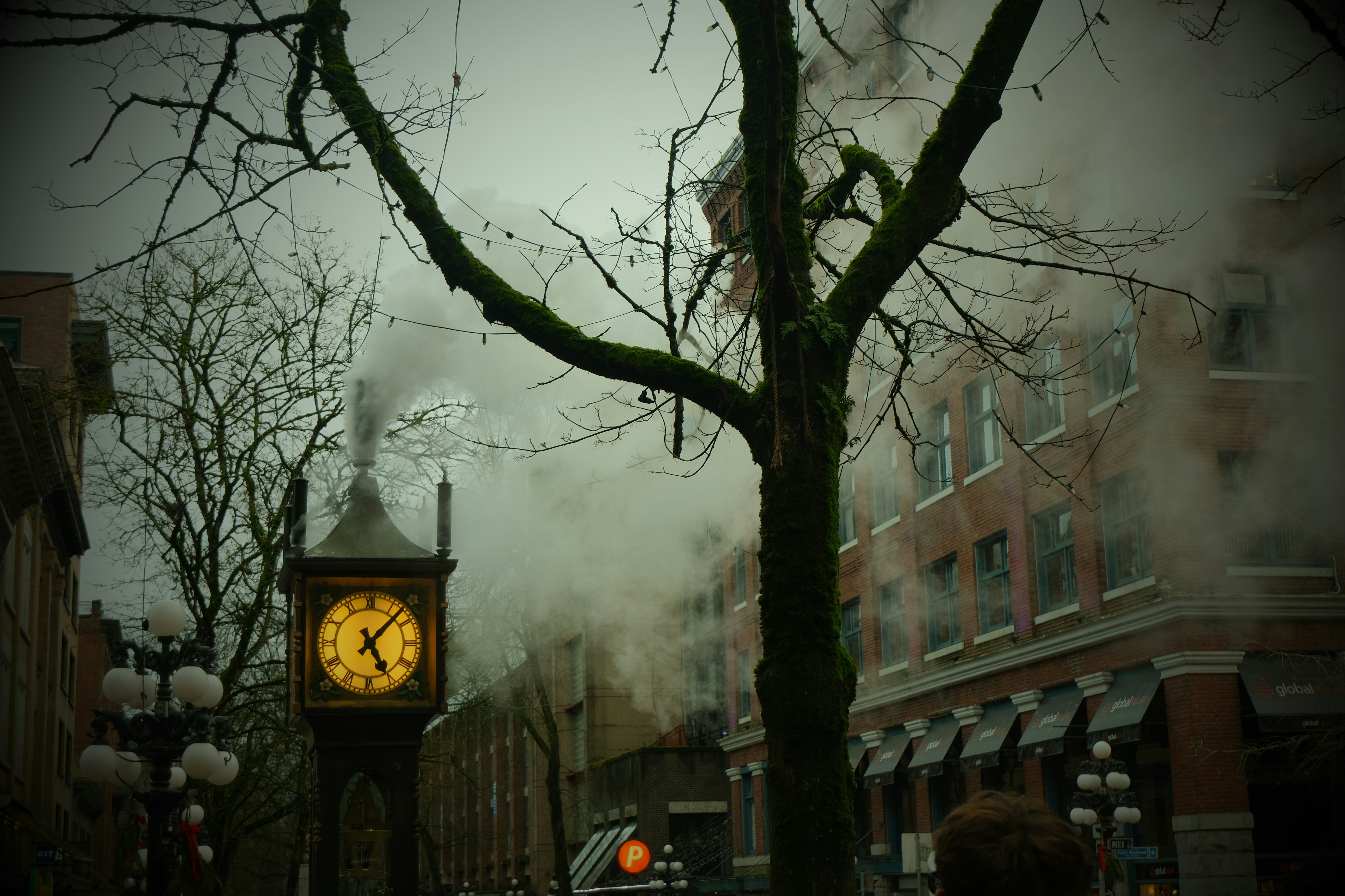 Steam and Structure: A Clock Tower Guards the Frosty Downtown