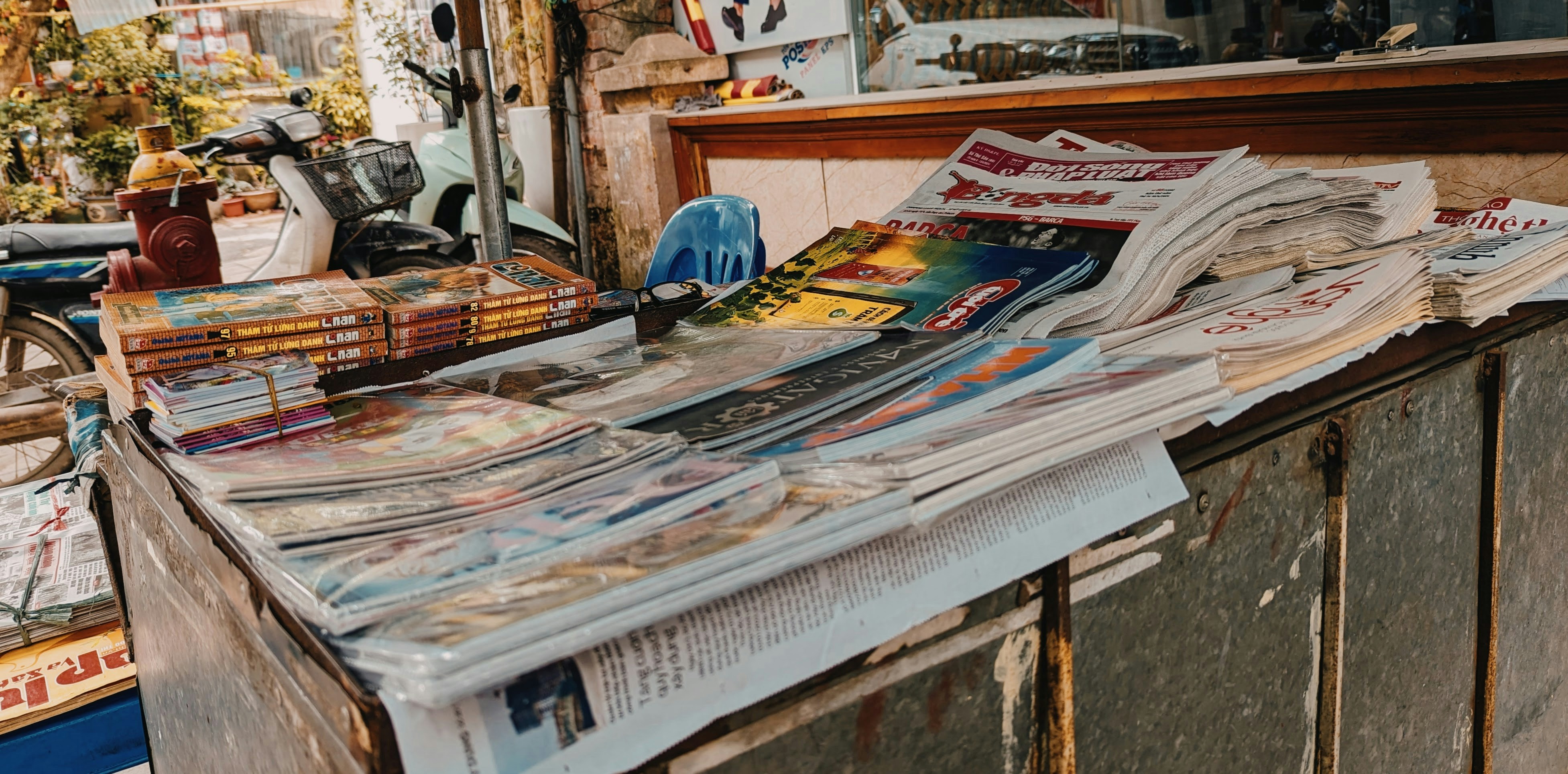 Newspaper Stand in a Busy Street Stall