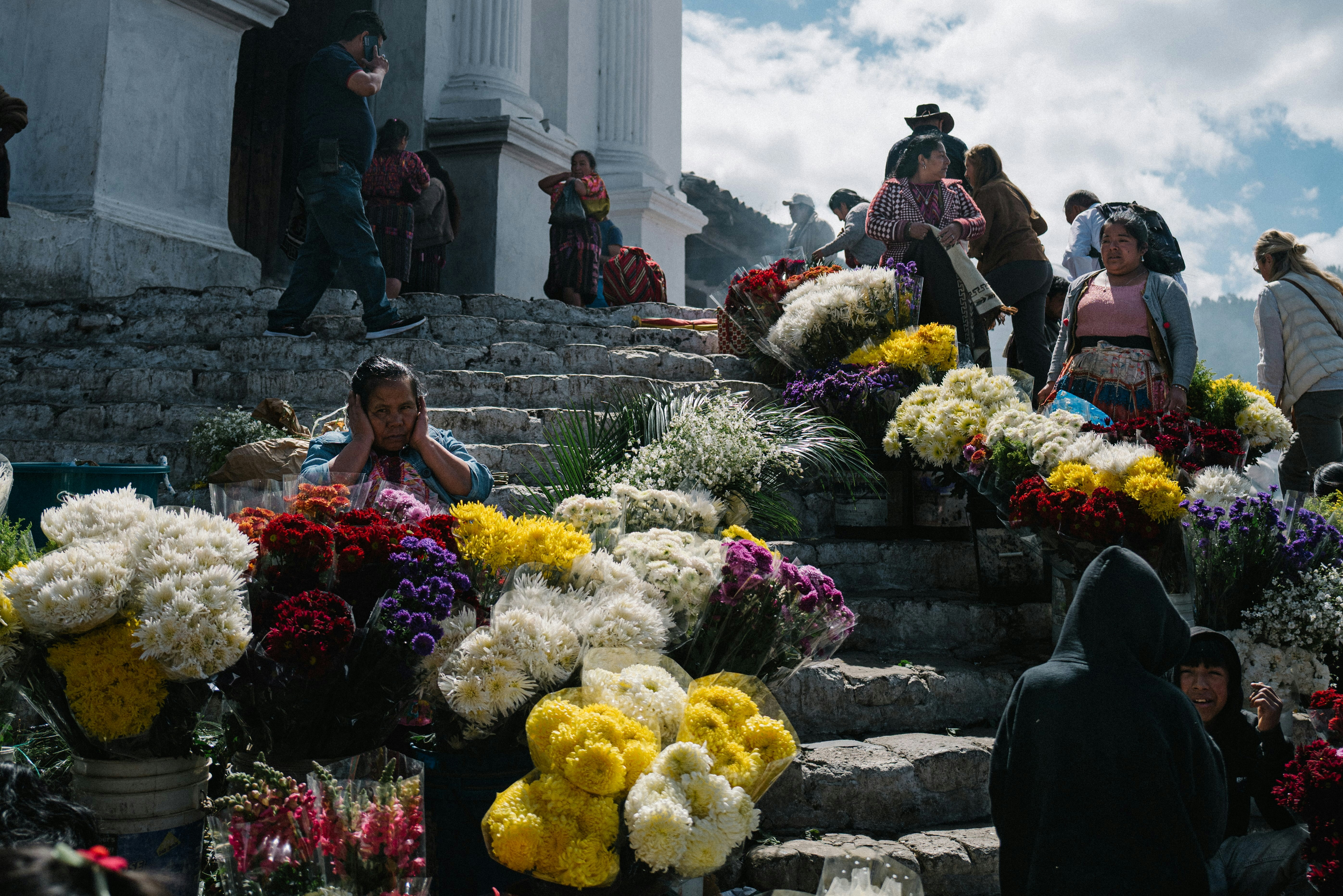 Flowers on the Steps: A Market of Color at a Staircase Shrine