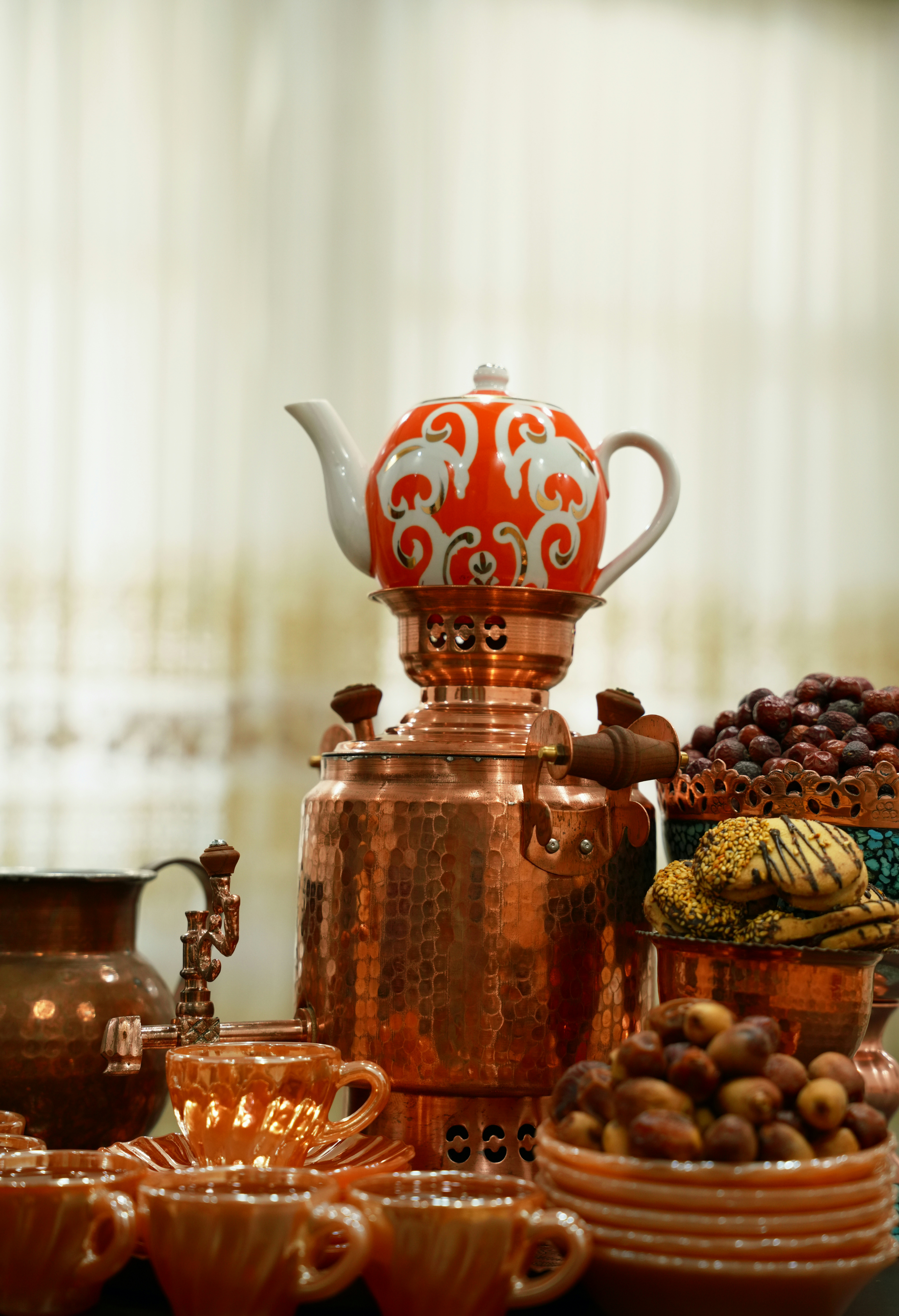 Copper Kettle Still Life with Ornate Teapot