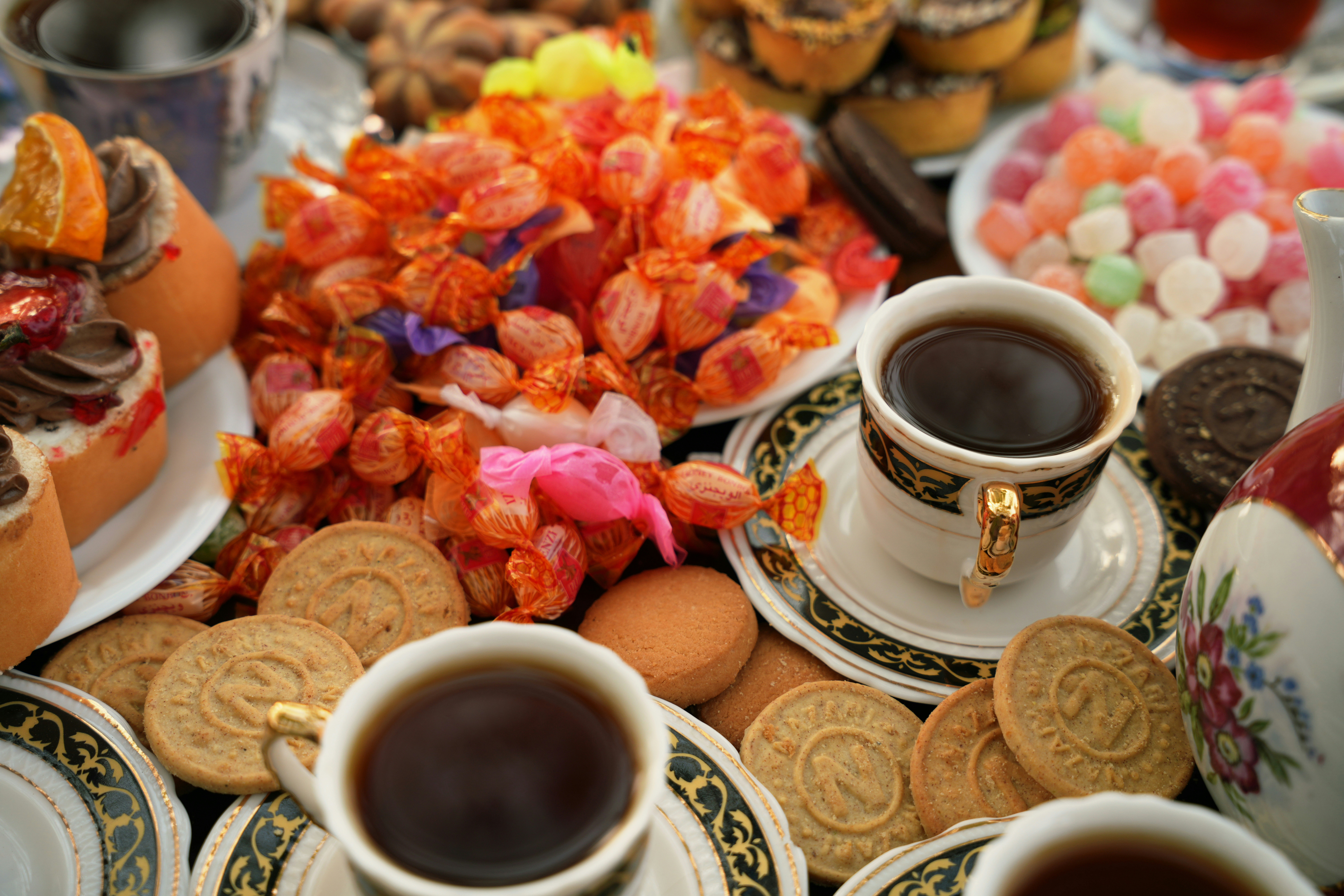 Tea Service Mosaic: Cocoa, Cookies, and Candy