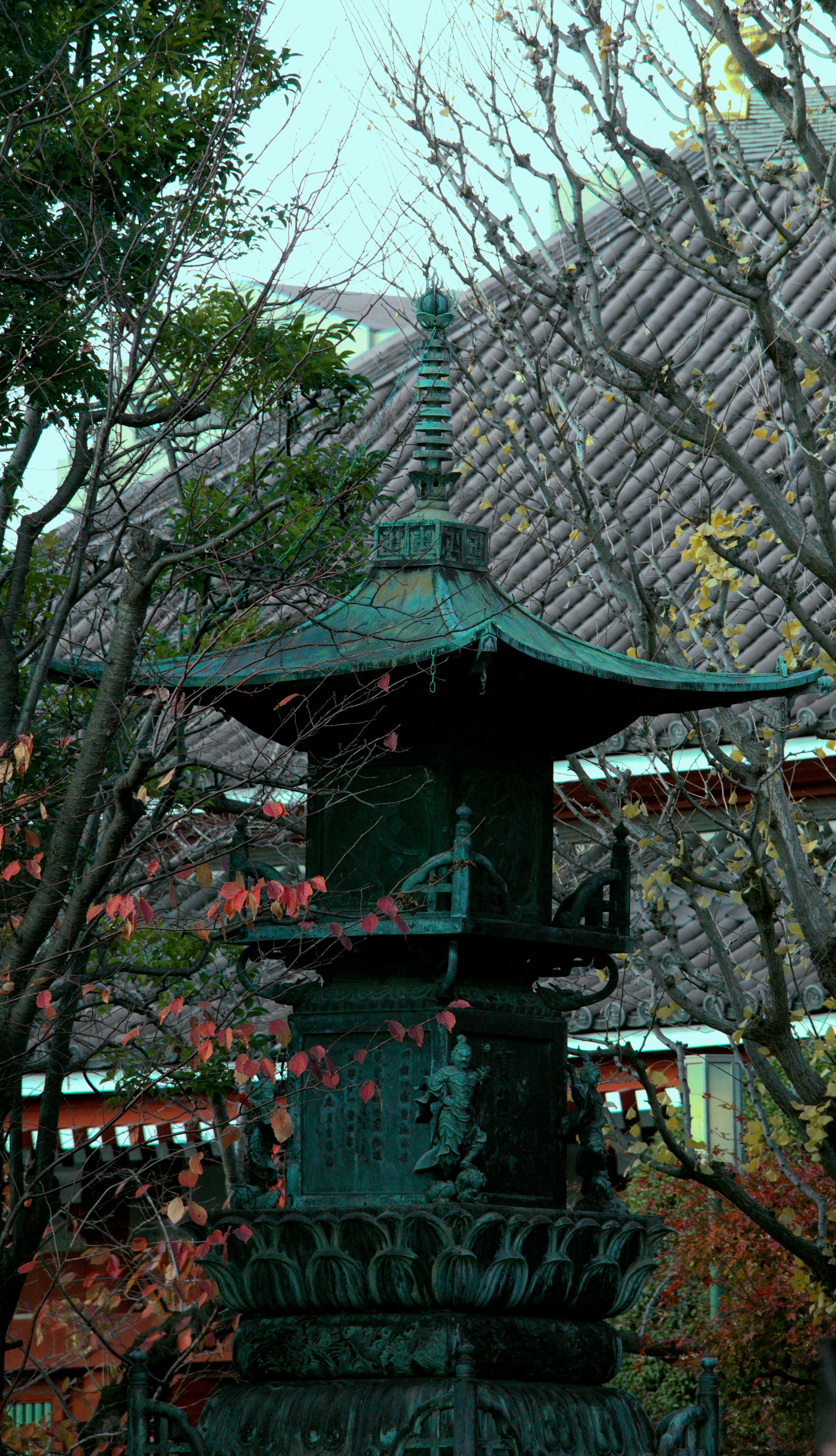 Bronze Pagoda Lantern in a Quiet Temple Garden