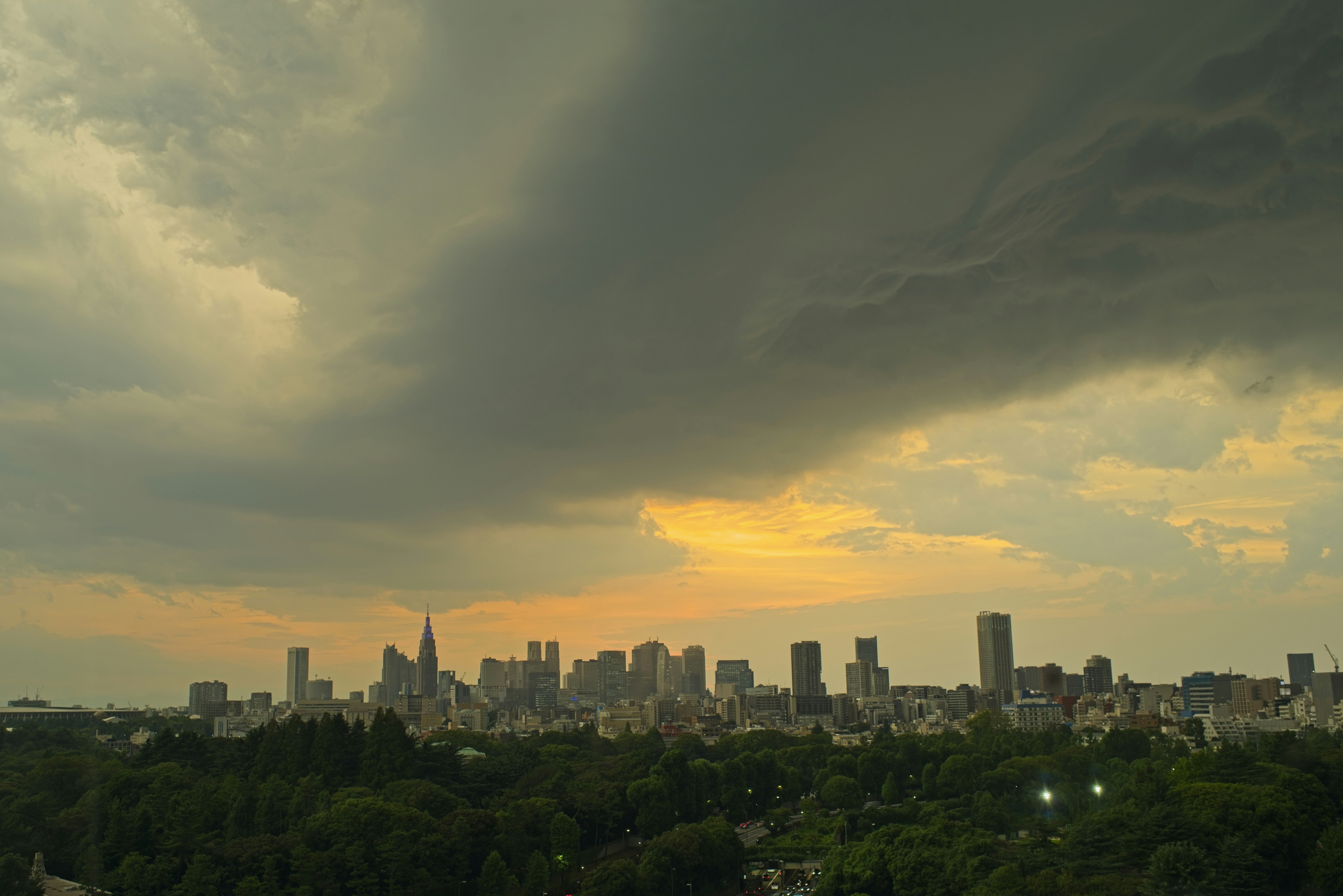 Distant Skyline Beneath a Fiery Sunset