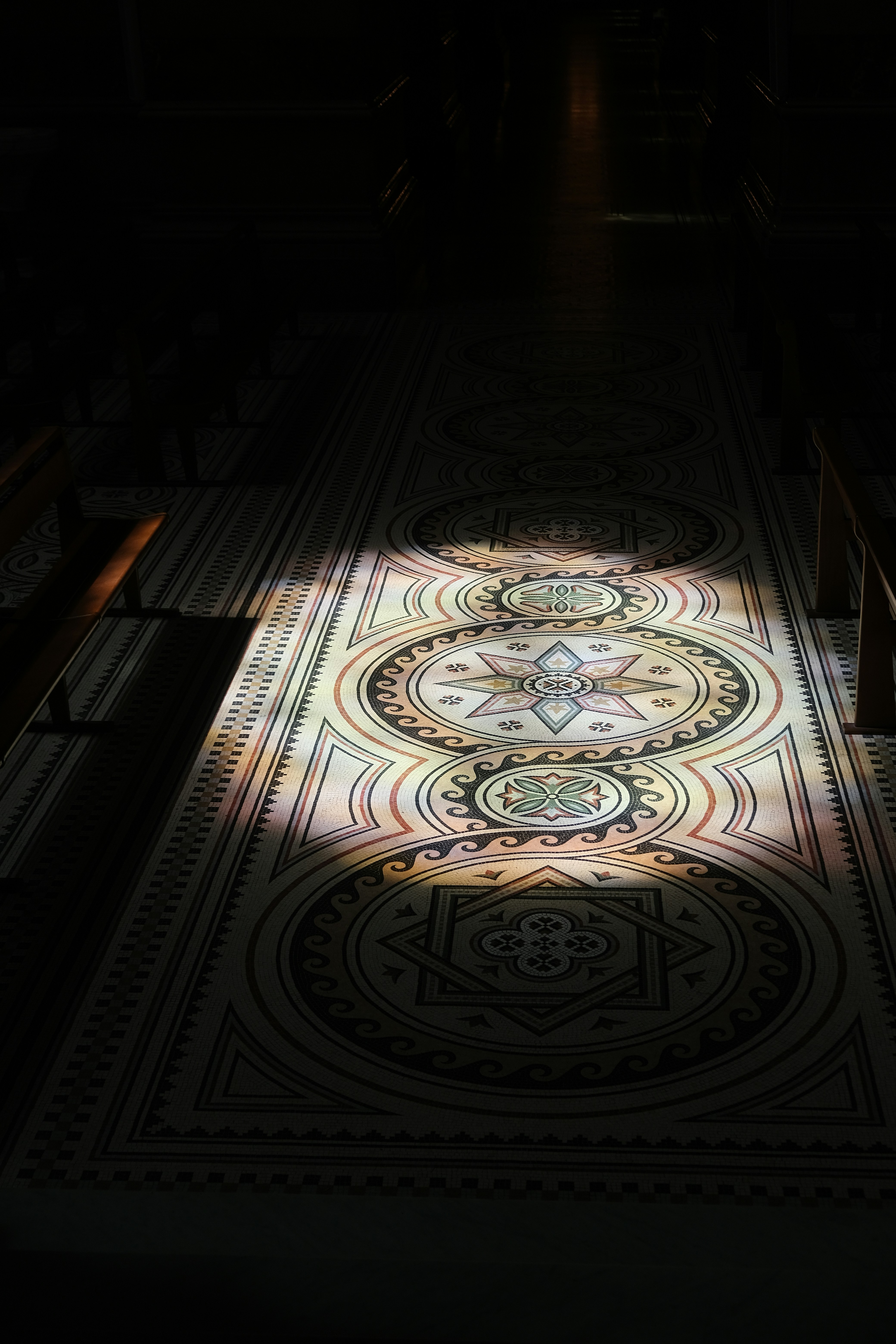 A Beam of Sacred Light Tracing the Cathedral Aisle Floor