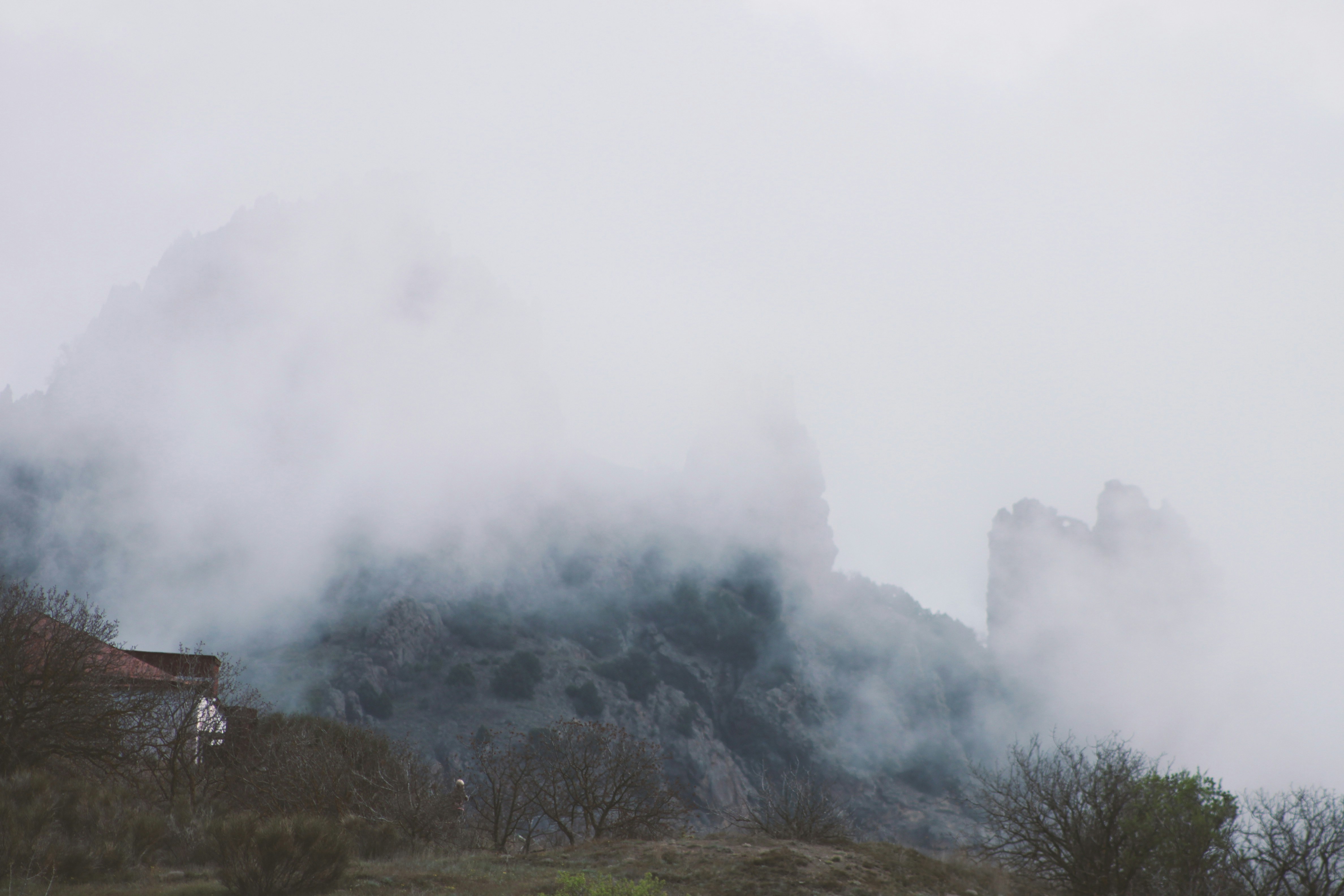 Mist-Cloaked Peaks Behind a Quiet Valley
