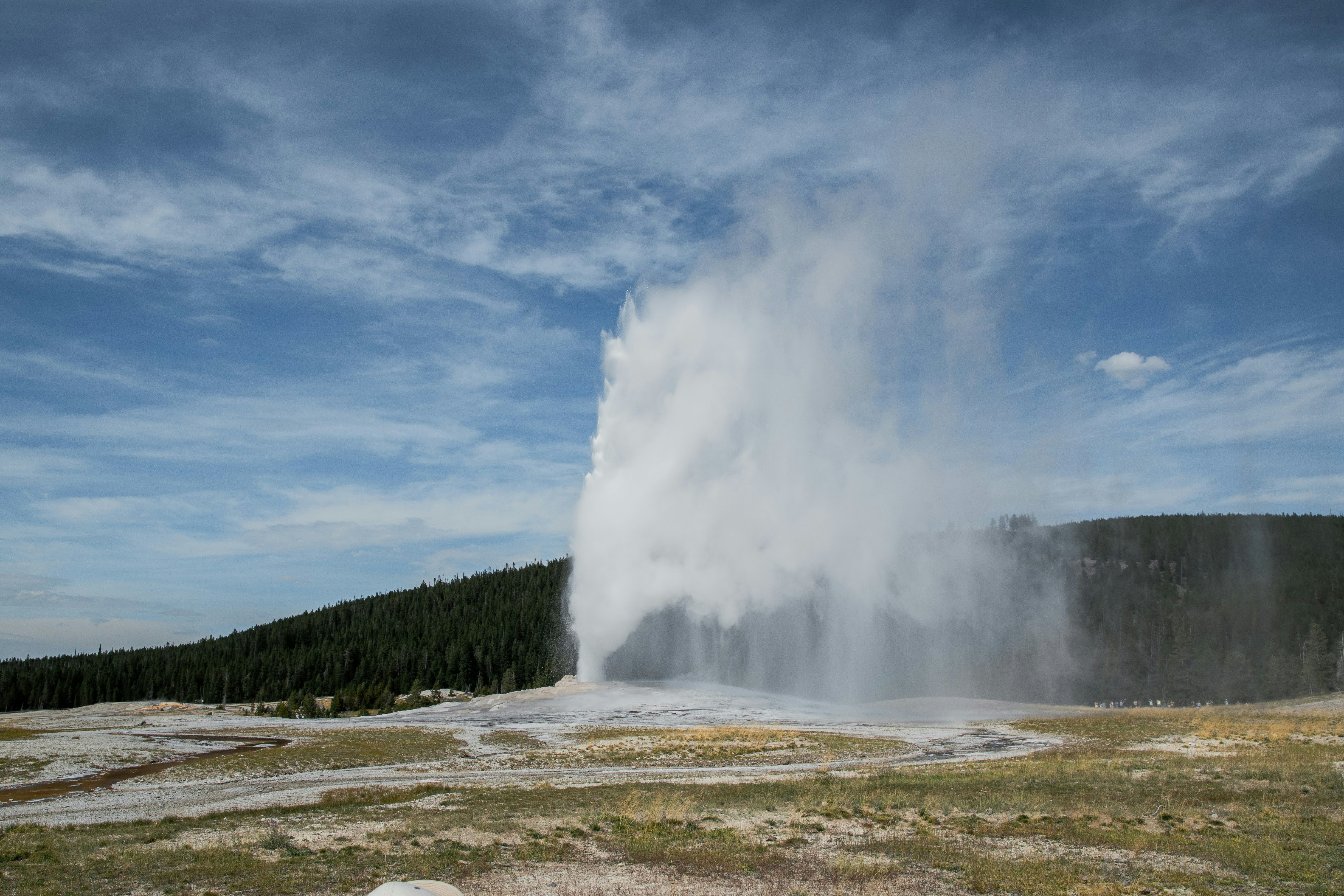 Geyser Rise: A Steam Plume Against a Quiet Basin