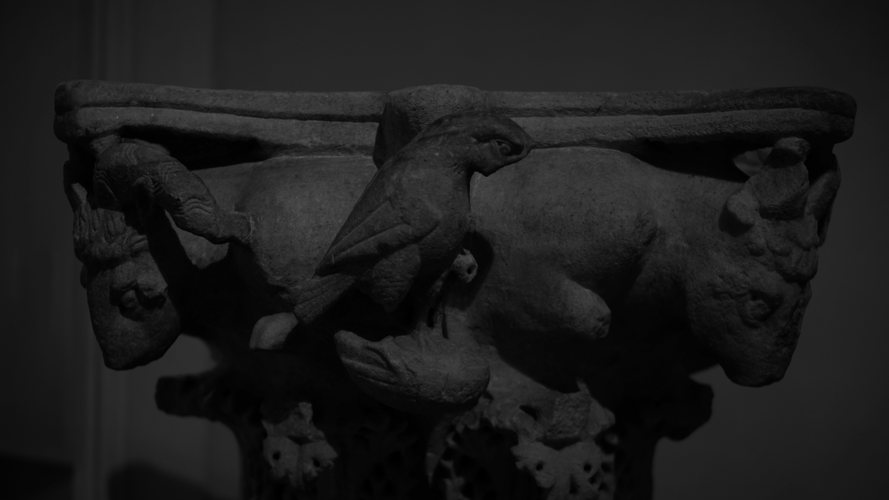 Stone Griffin with Birds in Low Light